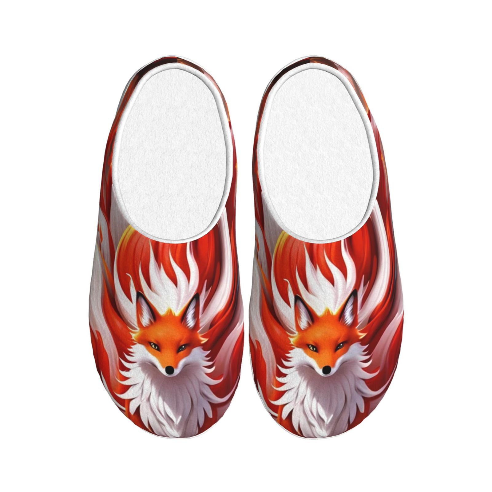 Easygdp Red Sun Flame Fox Slippers for Women Mens Winter Warm Home ...