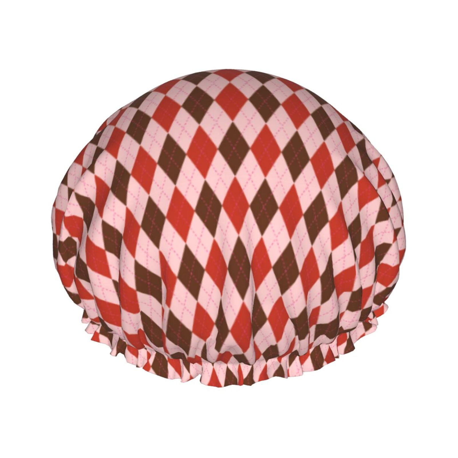 Easygdp Red and Brown Squares Shower Caps for Women, Double Waterproof ...