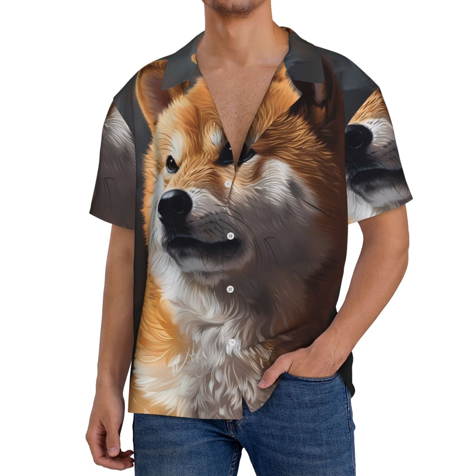 Easygdp Regal Shiba Inu Mens Short Sleeve Button Down,Cuban Shirts for ...