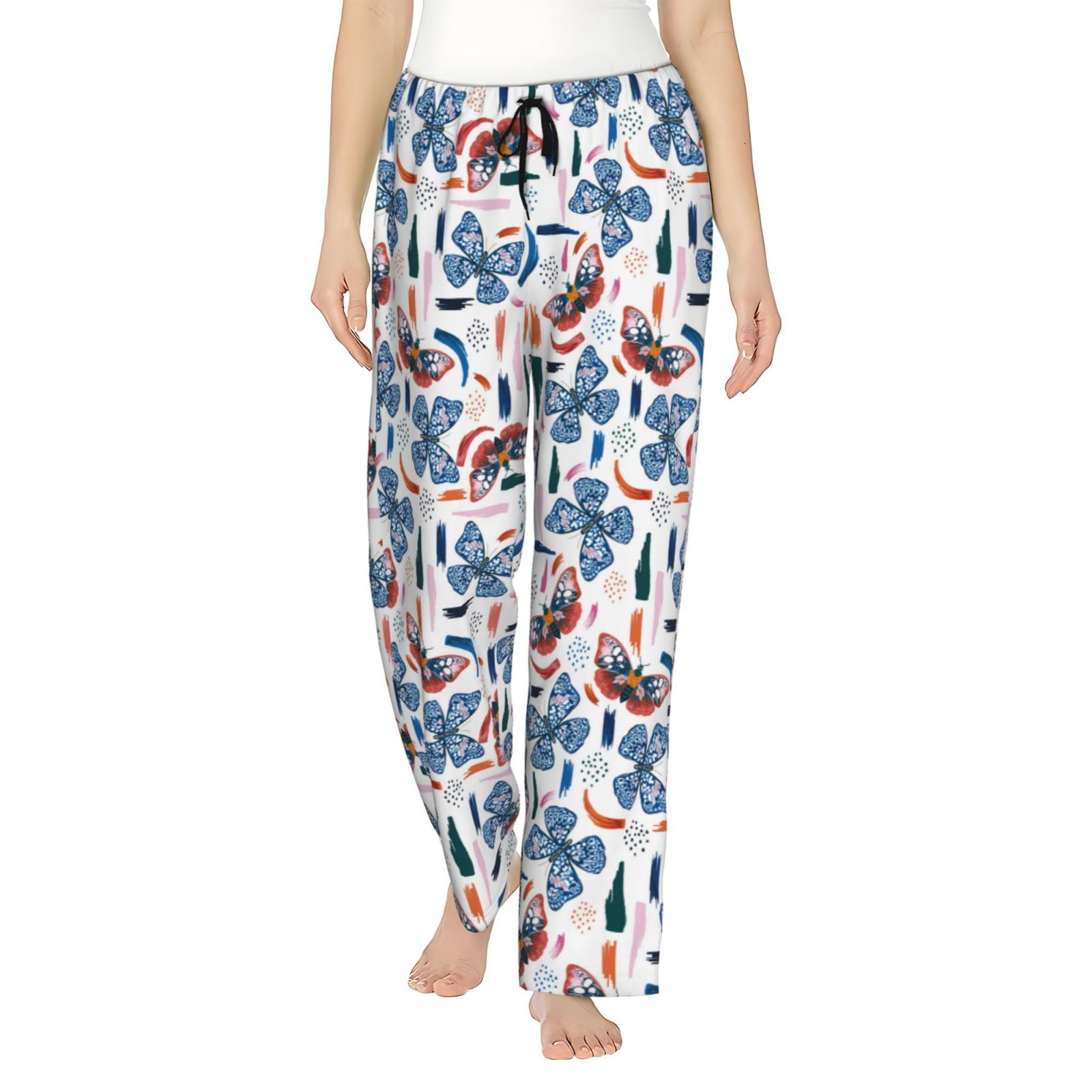 Easygdp Retro Butterfly Women's Drawstring Pajama Pants | Lounge ...