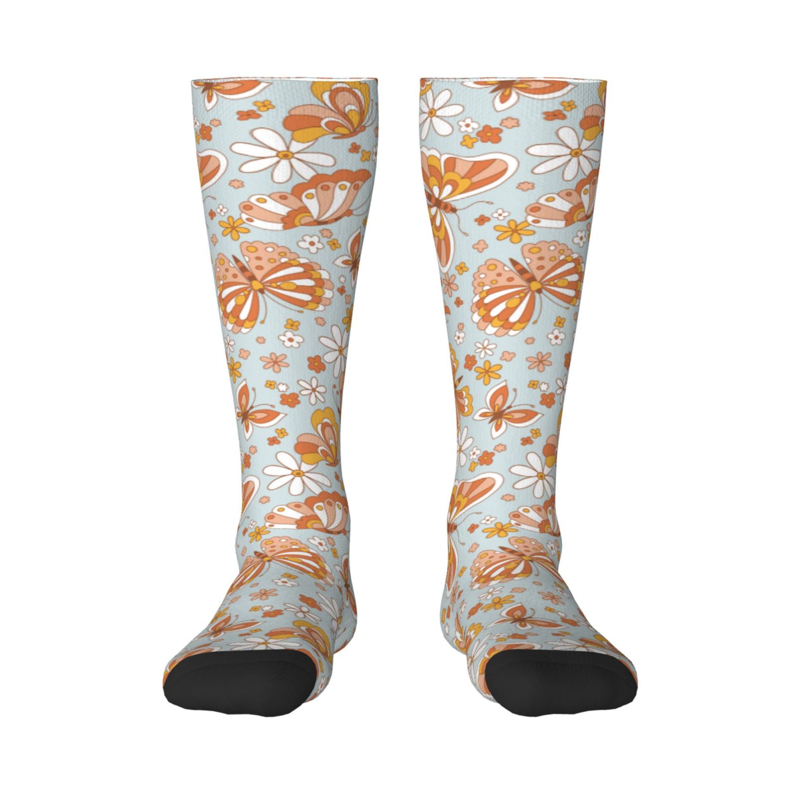 Easygdp Retro Floral Butterfly Soccer Socks Sport Knee High Socks Calf ...