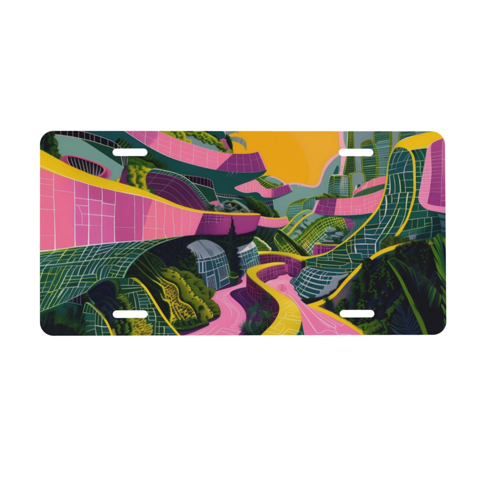 Easygdp Retro Futuristic Landscape License Plate Car Front License ...