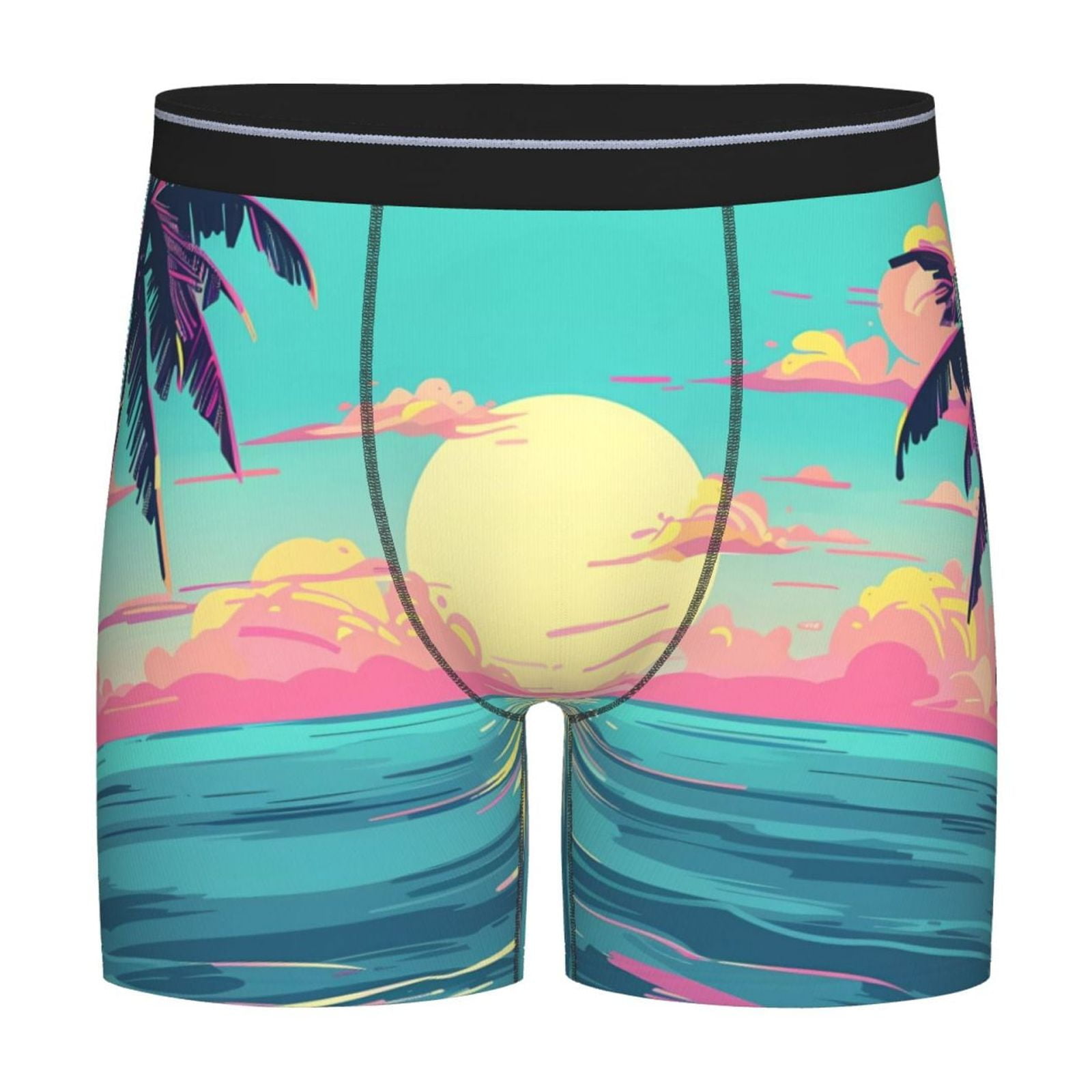 Easygdp Retro Palm Beach Sunset Men's Boxer Briefs Men’s Underwear ...