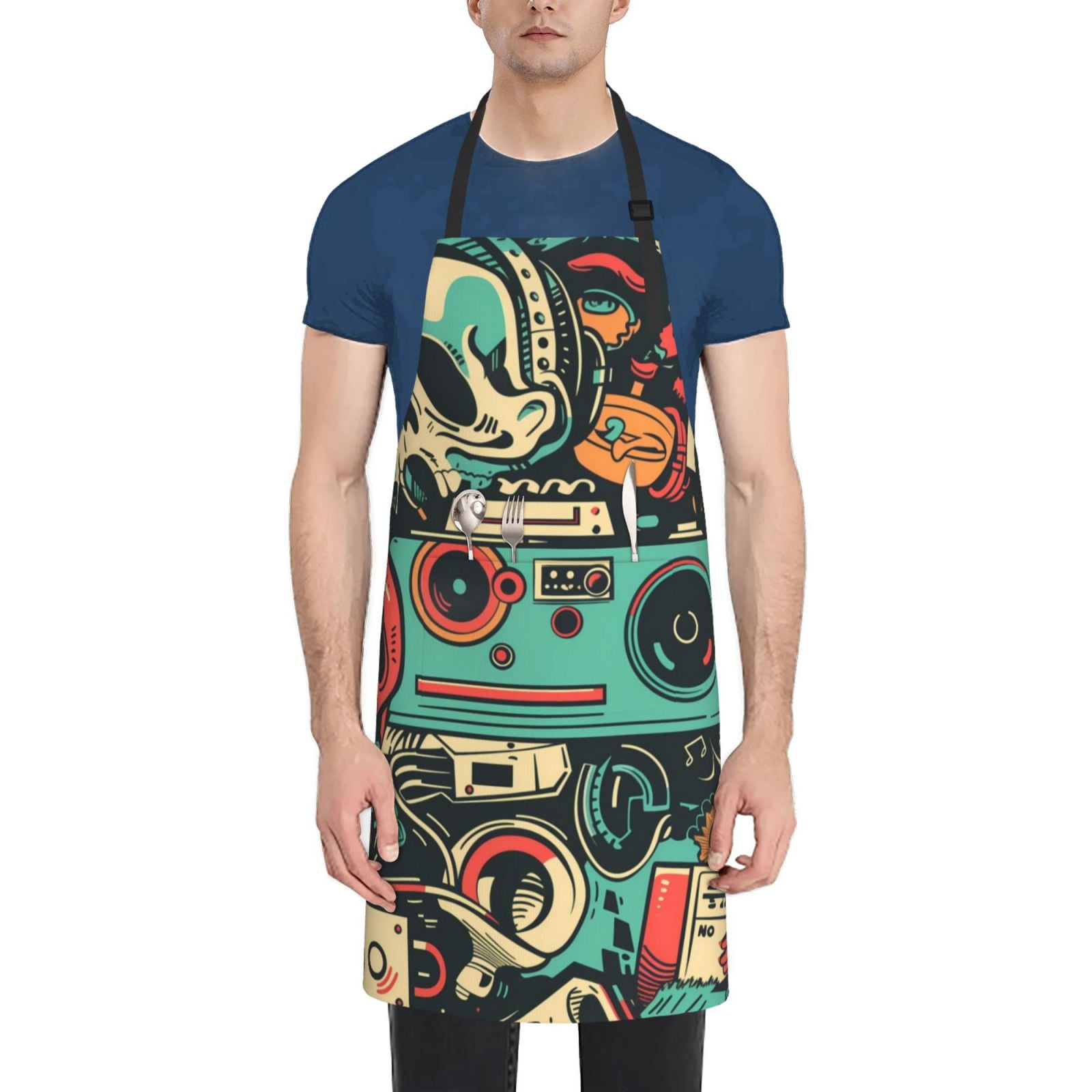 Easygdp Retro Pop Art Collage Waterproof Apron with Pockets Adjustable ...
