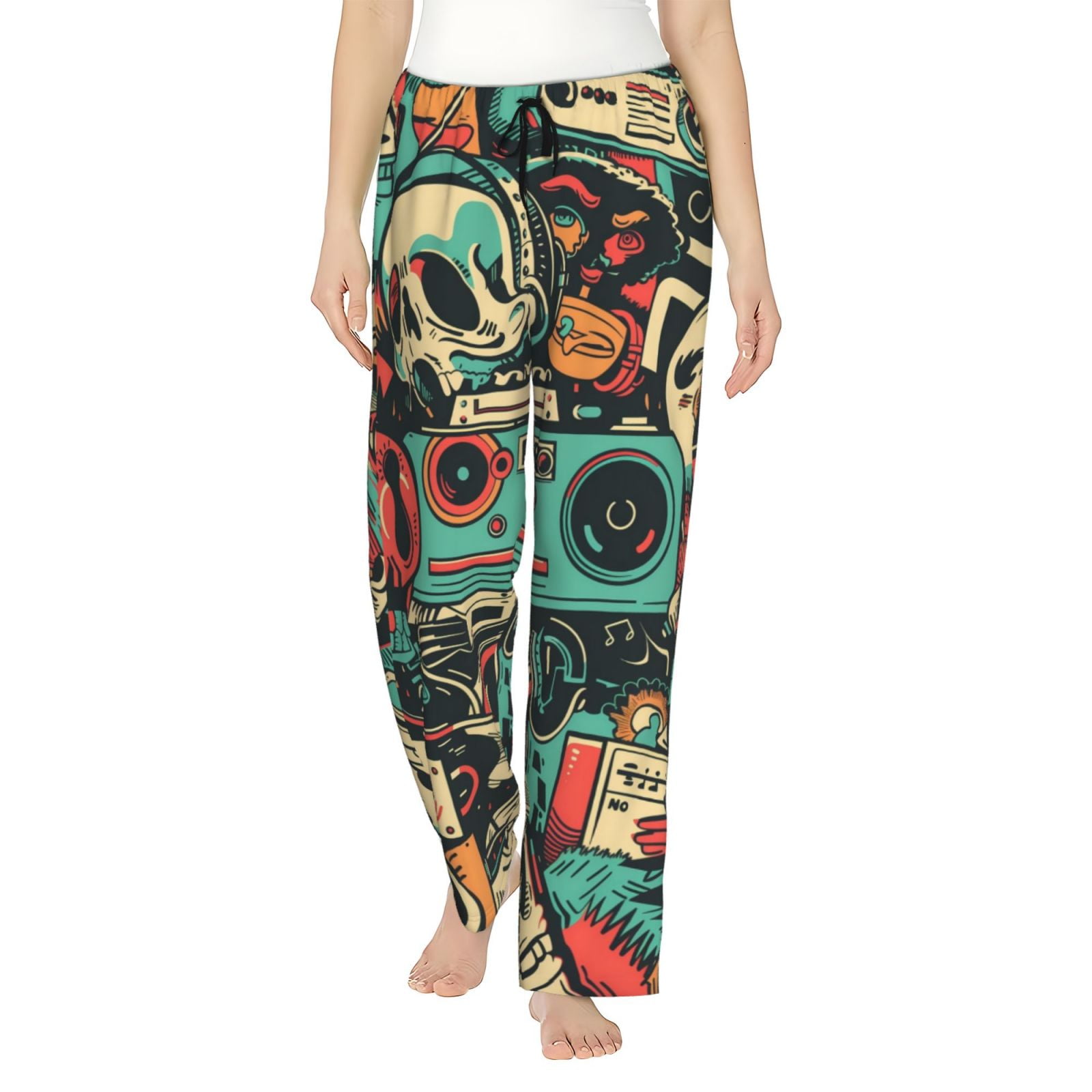 Easygdp Retro Pop Art Collage Women's Drawstring Pajama Pants | Lounge ...