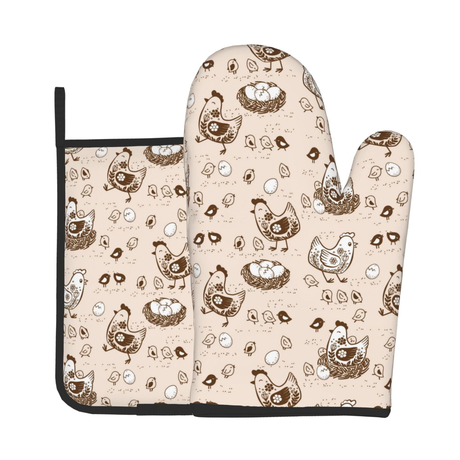 Easygdp Retro Rooster Oven Mitts and Pot Holders 2 pcs Set,High Heat ...