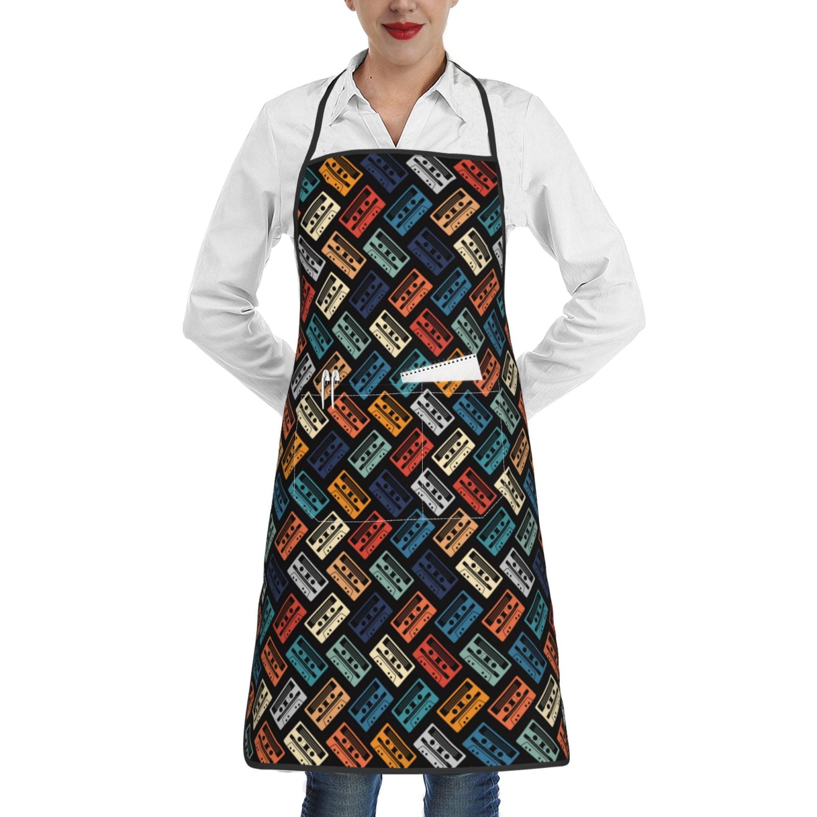 Easygdp Retro Tape Apron Waterdrop Resistant with 2 Pockets,Oil ...