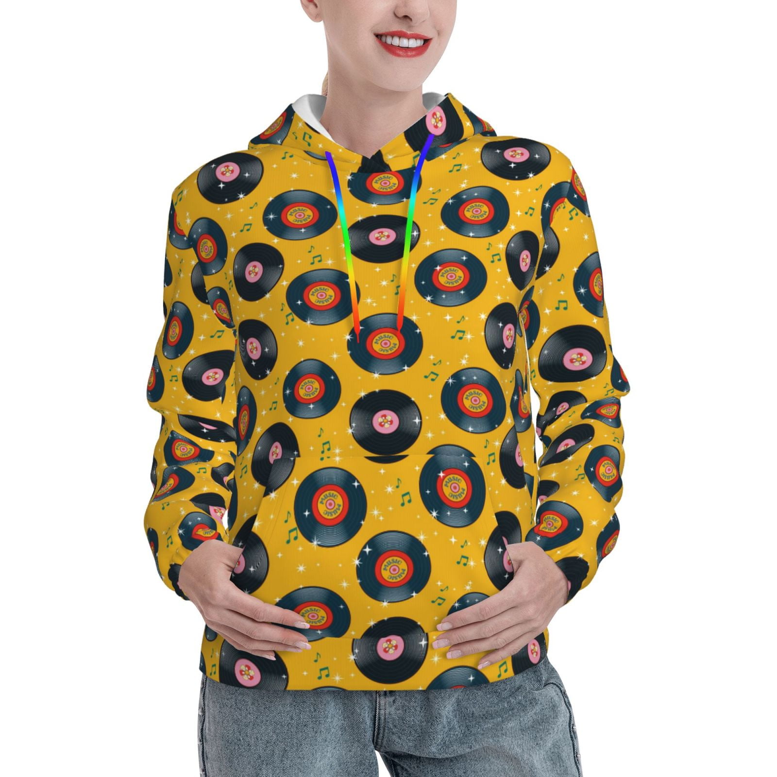 Easygdp Retro Vinyl Records Womens Casual Hoodies Sweatshirts Long Sleeve Pullover Fall Pullover ...