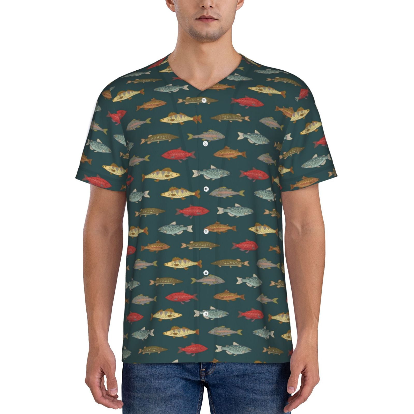 Easygdp River Freshwater Fish Mens T-Shirts Baseball Vintage ...