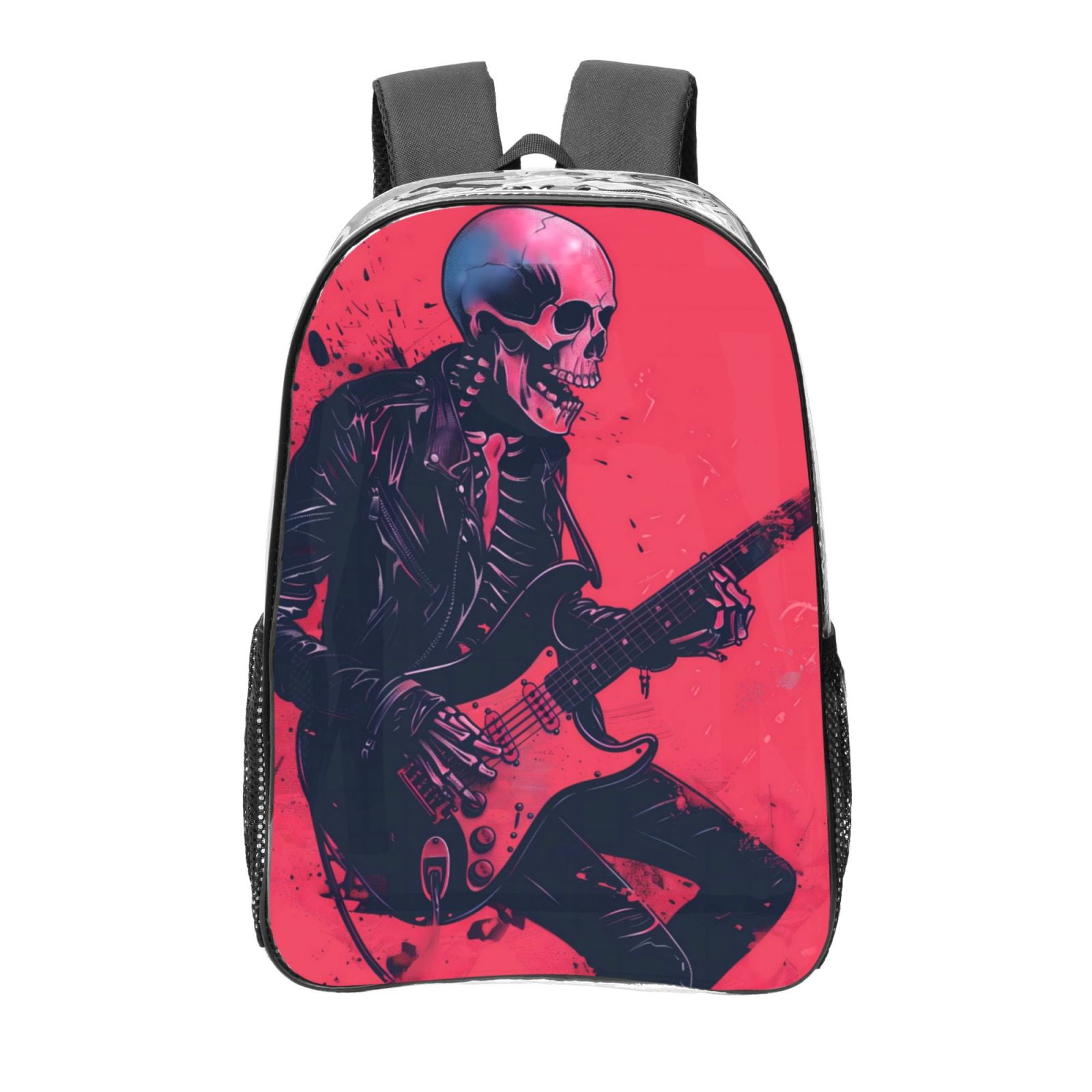 Easygdp Rock Skull Guitarist Clear Backpack, Transparent Bookbag for ...