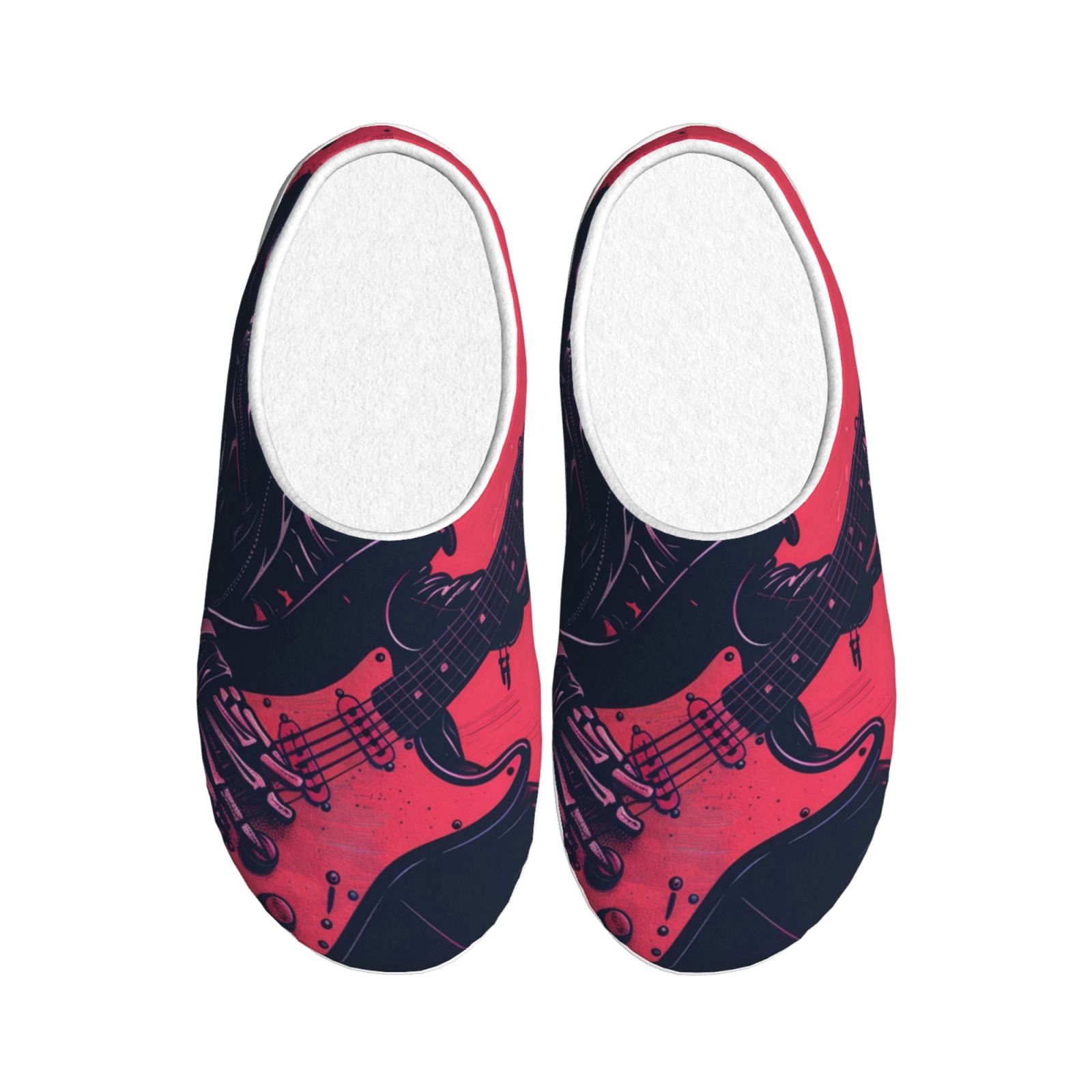 Easygdp Rock Skull Guitarist Slippers for Women Mens Winter Warm Home ...