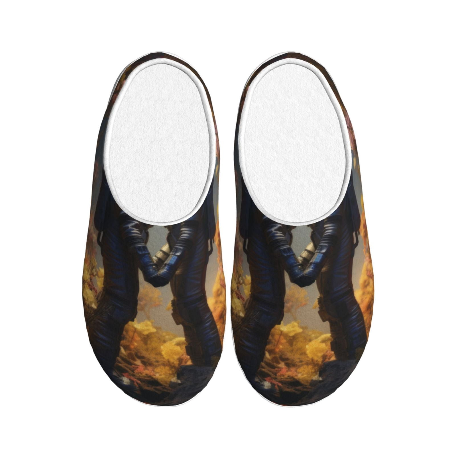 Easygdp Romantic Flower Astronaut Couple Slippers for Women Mens Winter ...