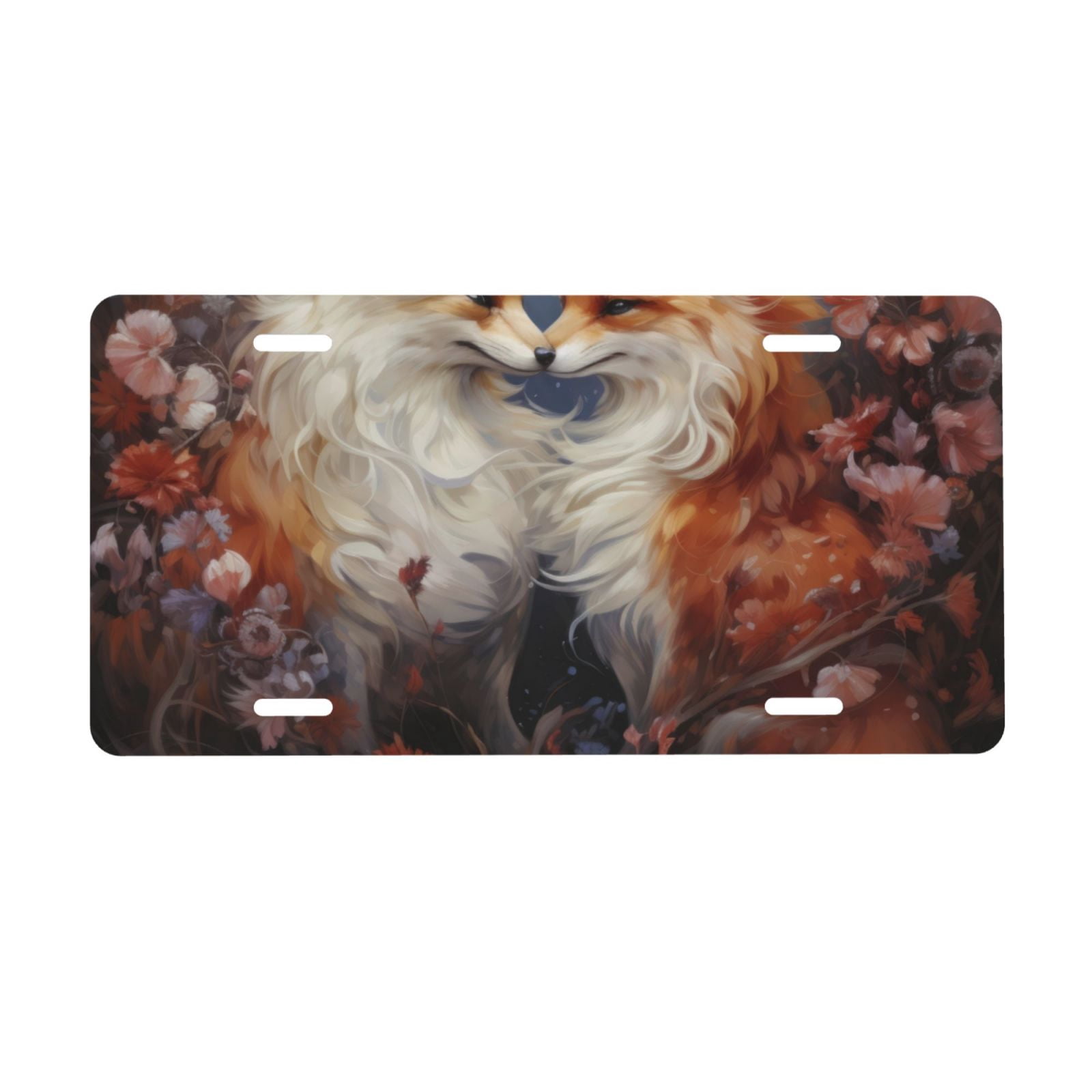 Easygdp Romantic Flower Fox Couple License Plate Car Front License ...