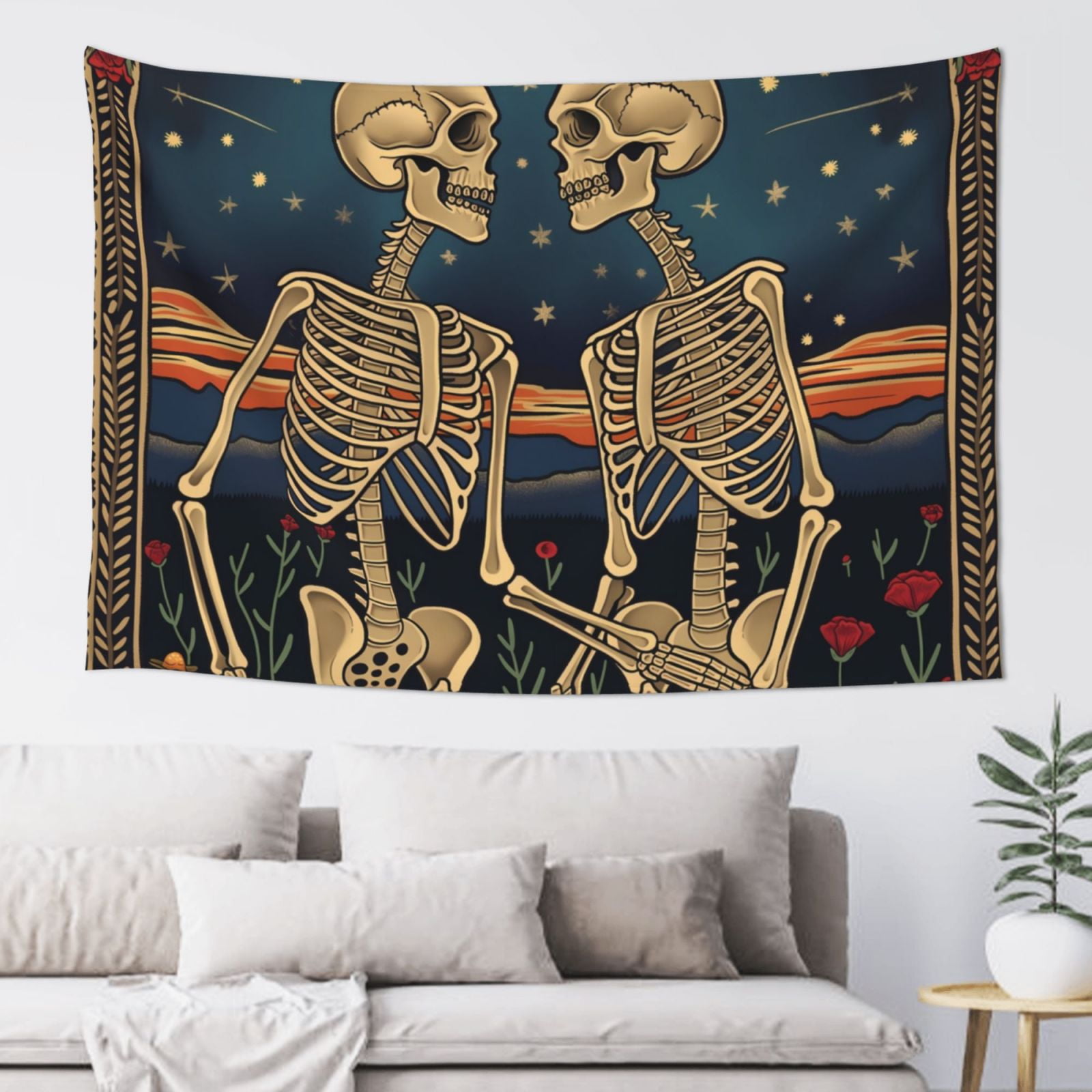 Easygdp Romantic Skeletons Under Moon Tapestry Wall Hanging, Wall ...