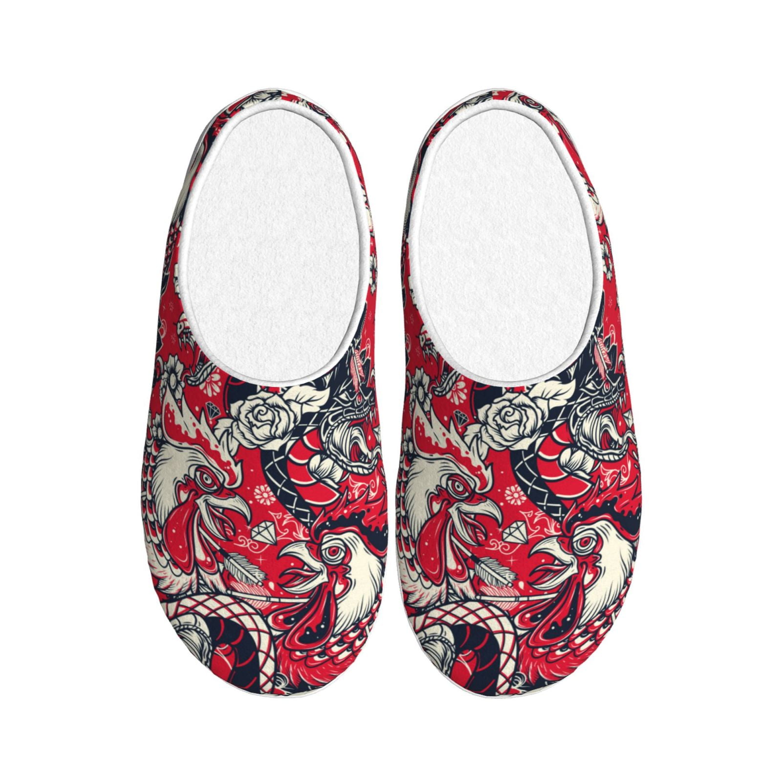 Easygdp Rooster Head Slippers for Women Mens Winter Warm Home Slippers ...