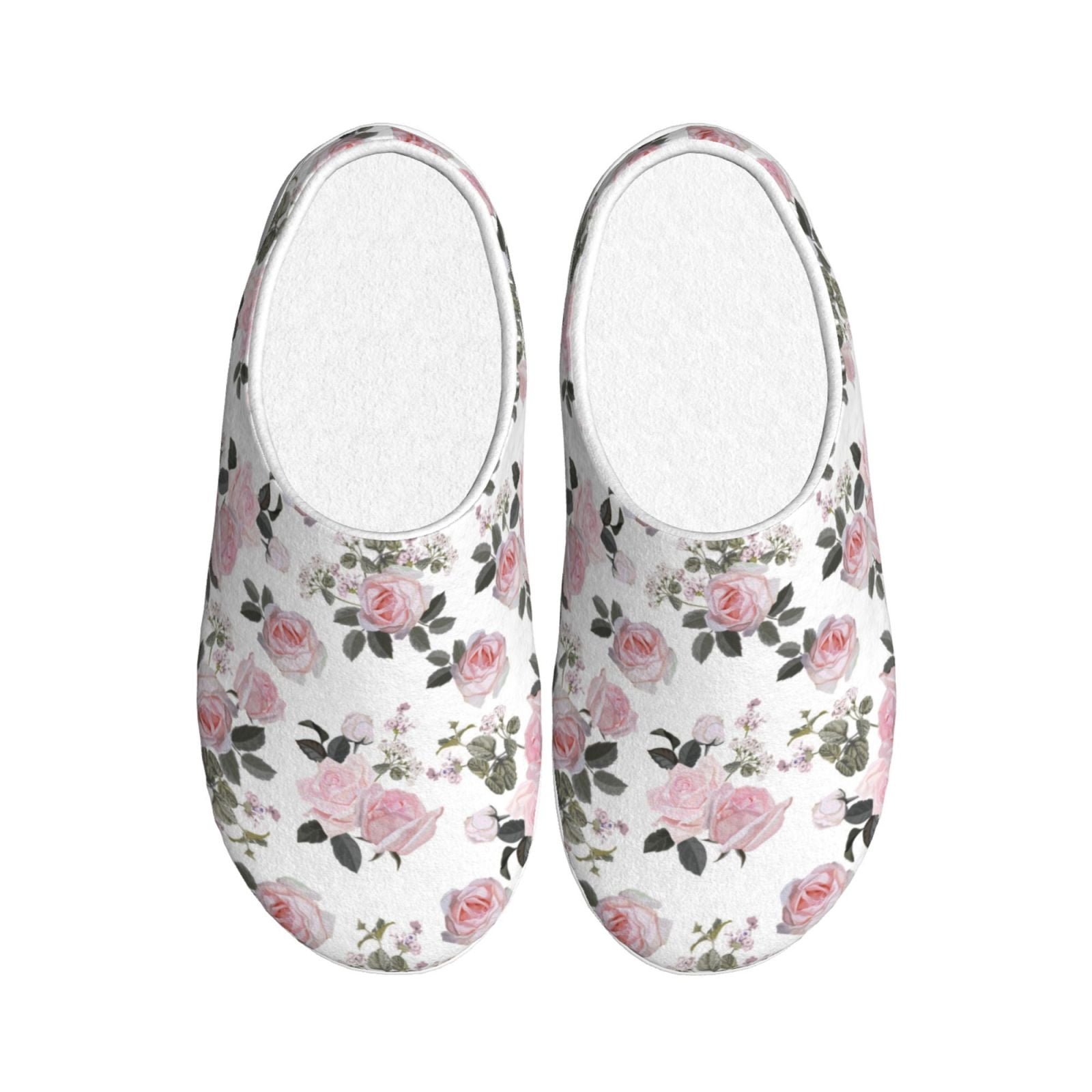 Easygdp Rose Flowers Slippers for Women Mens Winter Warm Home Slippers ...