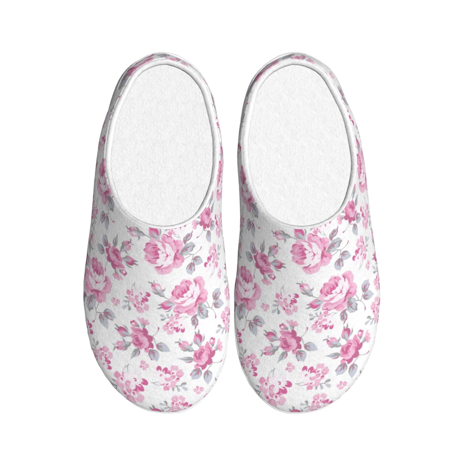 Easygdp Rose Flowers Slippers for Women Mens Winter Warm Home Slippers ...