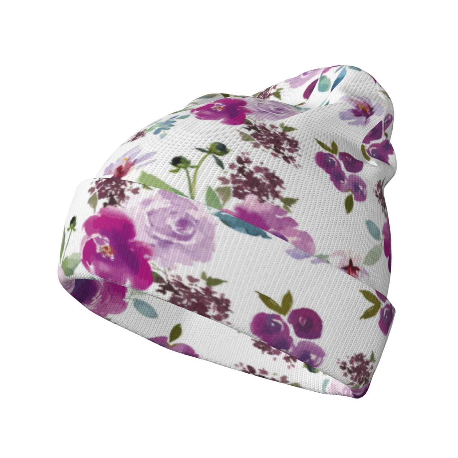 Easygdp Rose Flowers Winter Beanie for Men Women Beanie Knit Hat Cuffed ...
