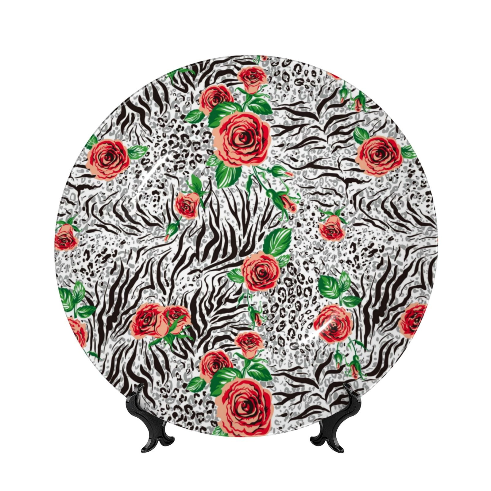 Easygdp Roses Mixed Zebra 1 Bone China Decorative Plate Ceramic Dinner ...