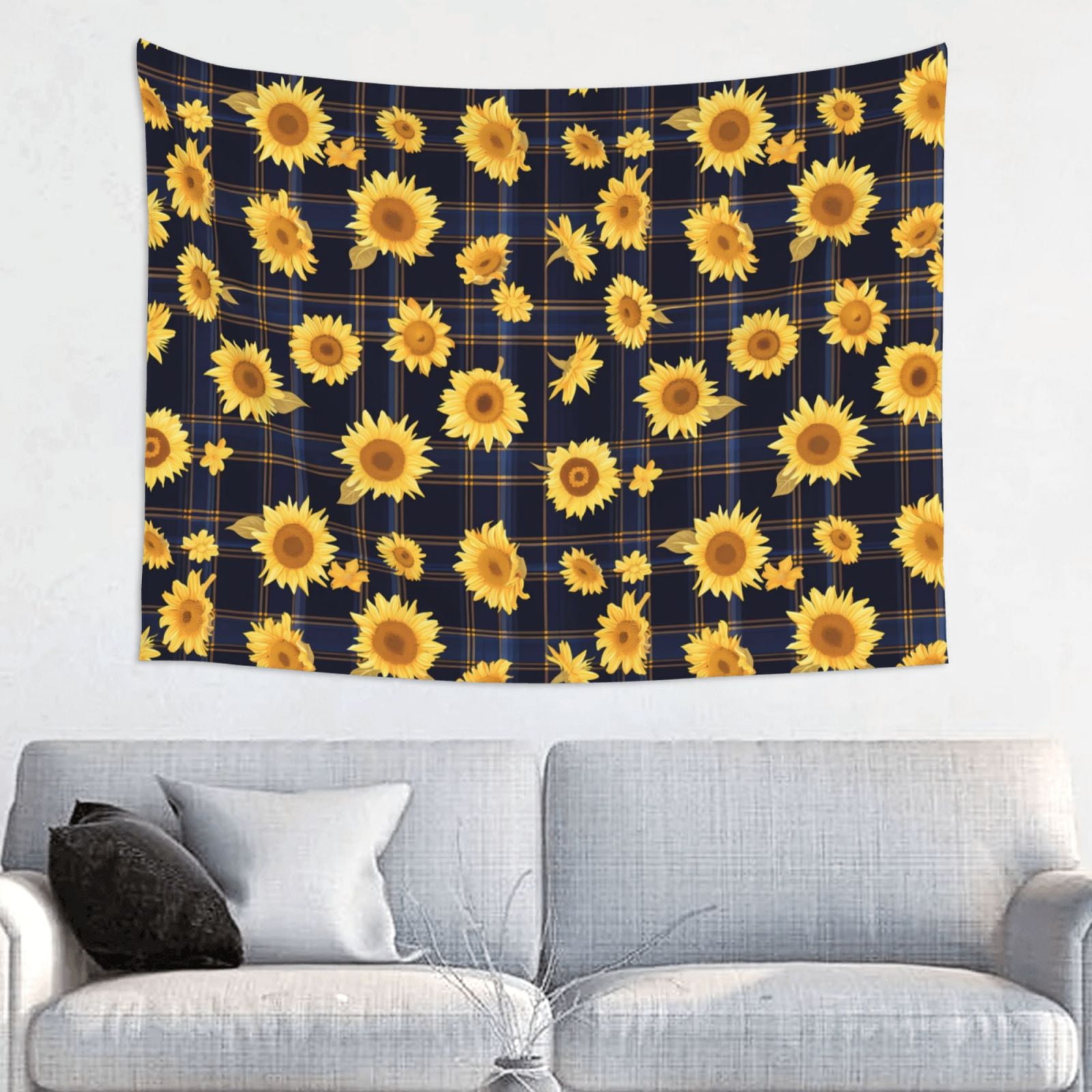Easygdp Royal Blue Plaid Sunflower Tapestrys Boutique Decor Wall ...