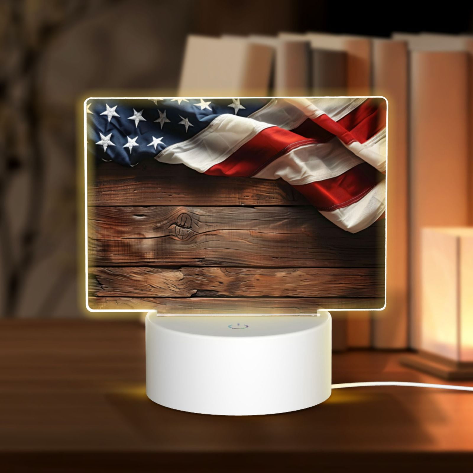 Easygdp Rustic American Flag Wood Rectangular Acrylic Night Light ...