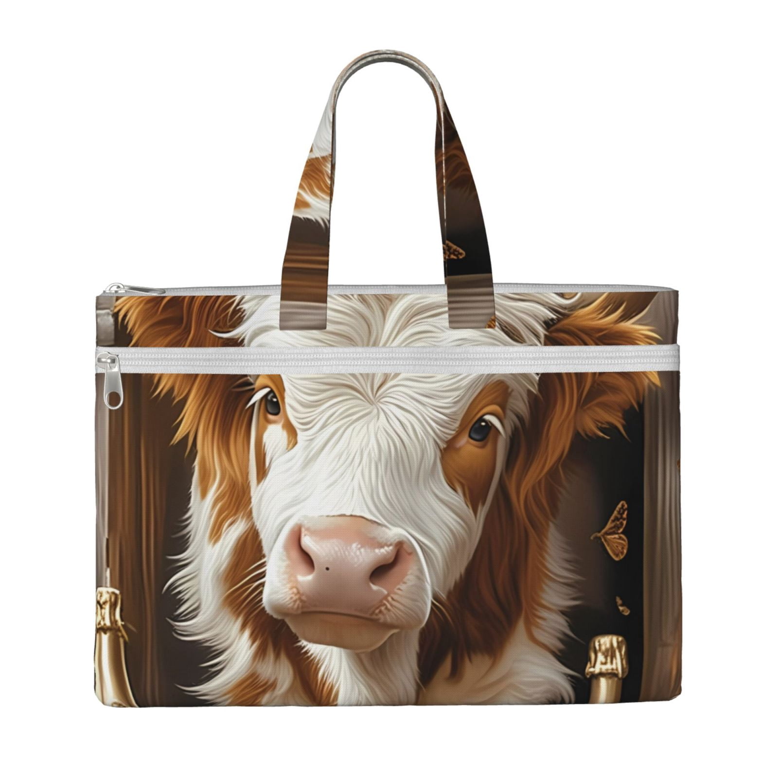 Easygdp Rustic Cow Butterflies Champagne Canvas Document Bag File Bag ...