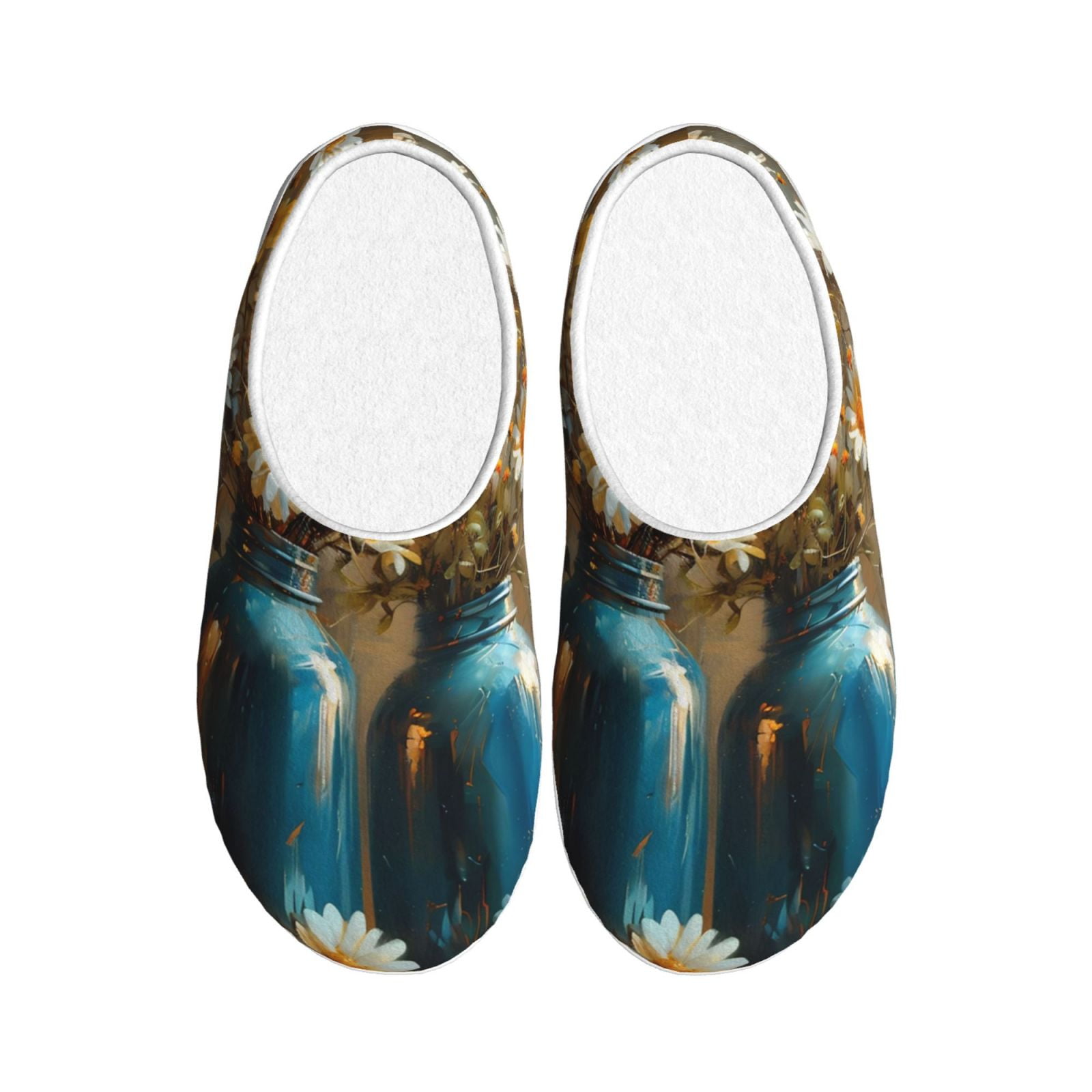 Easygdp Rustic Daisy Mason Jars Slippers for Women Mens Winter Warm ...