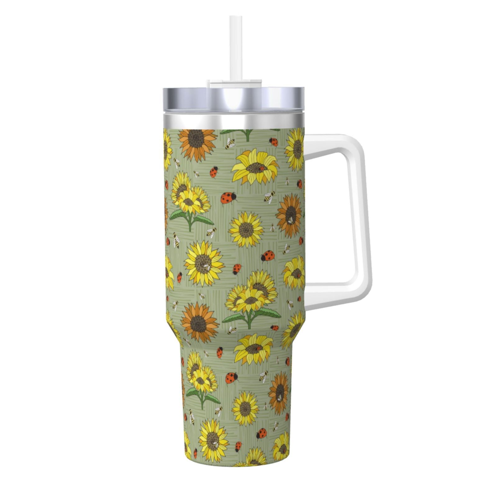 Easygdp Sage Green With Sunflowers Insulated Stainless Steel Hot/Cold ...