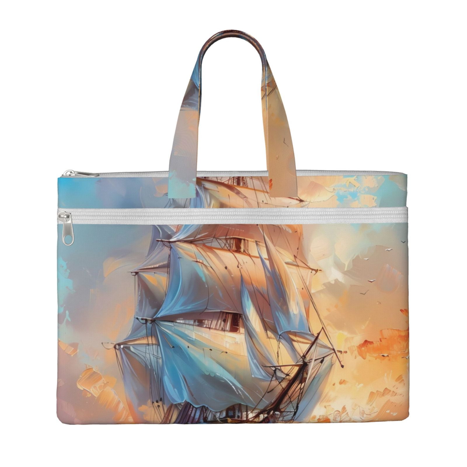 Easygdp Sailing Ship Ocean Sunset Canvas Document Bag File Bag Handle ...