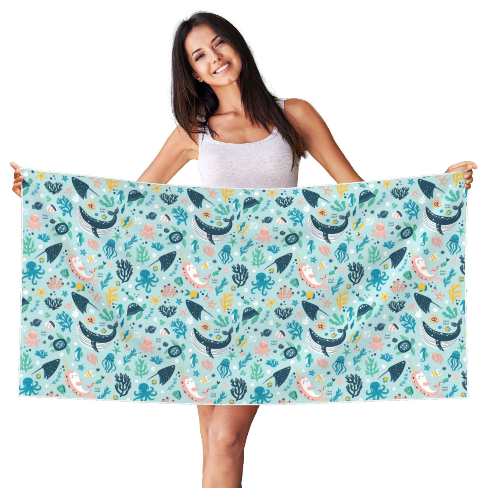 Easygdp Sea Life Beach Towel 27.5X55 Inches Quick Dry Pool Towel Travel ...