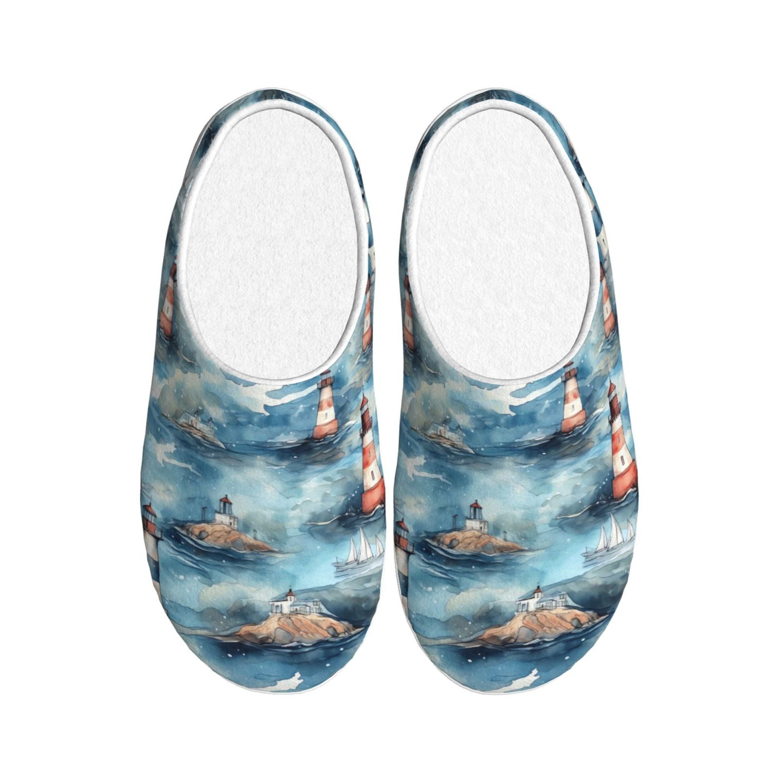 Easygdp Sea Marine And Lighthouse Slippers for Women Mens Winter Warm ...