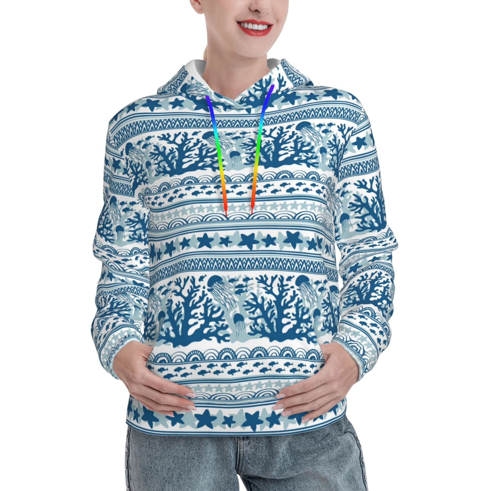 Easygdp Sea Underwater Jellyfish Womens Casual Hoodies Sweatshirts Long Sleeve Pullover Fall ...