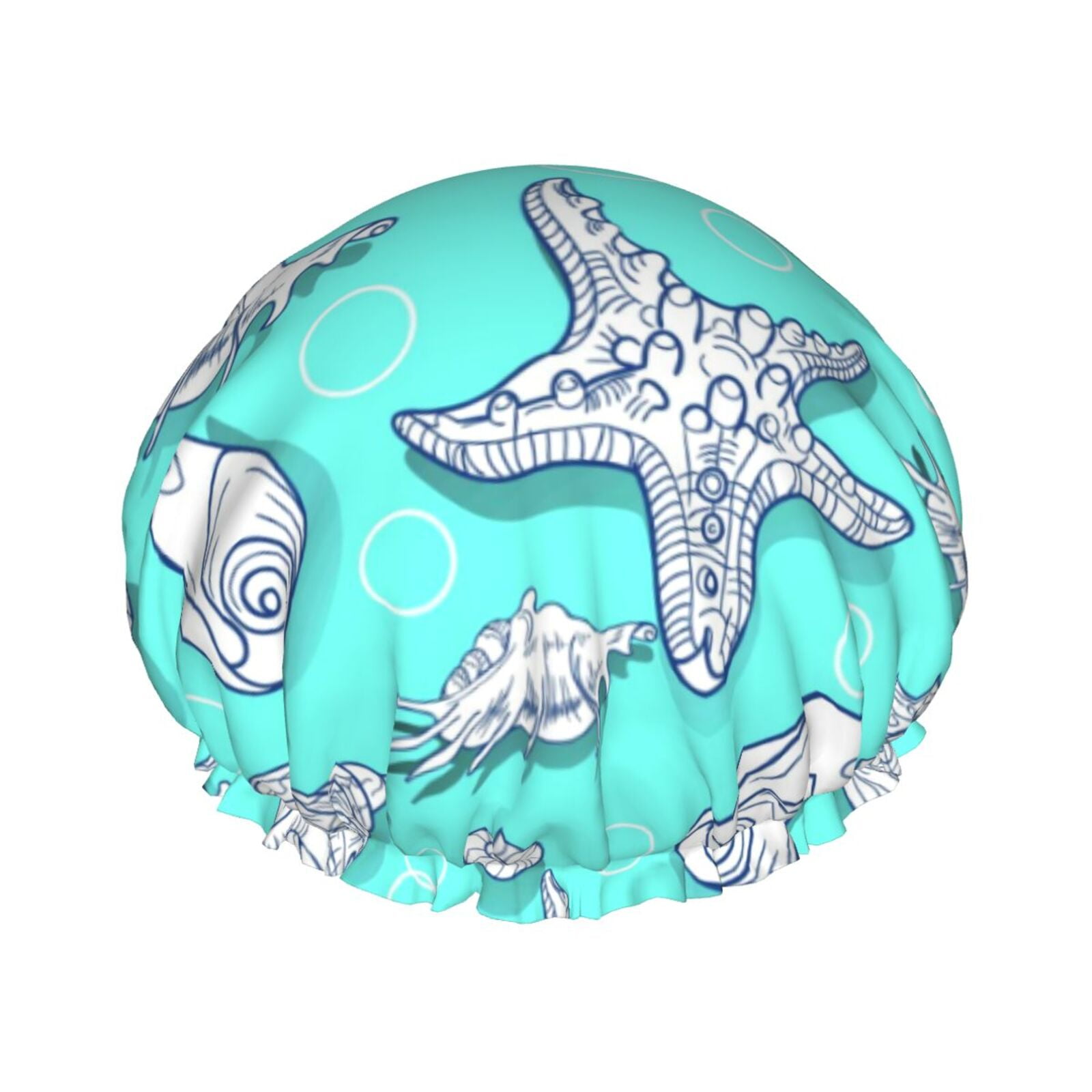 Easygdp Seashell And Starfish Shower Caps for Women, Double Waterproof ...