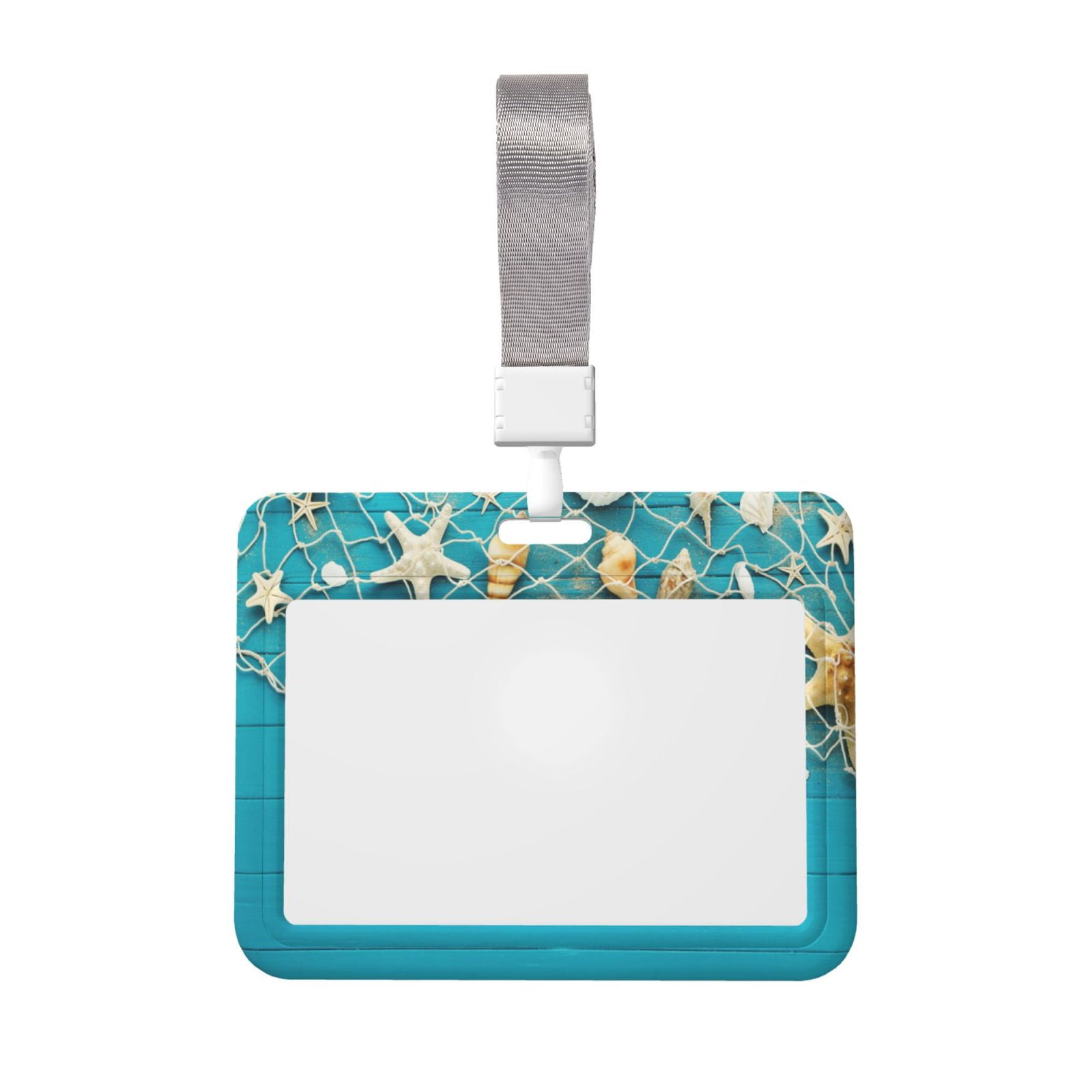 Easygdp Seashells And Fishing Net On Blue Wooden Table Card Badge ...