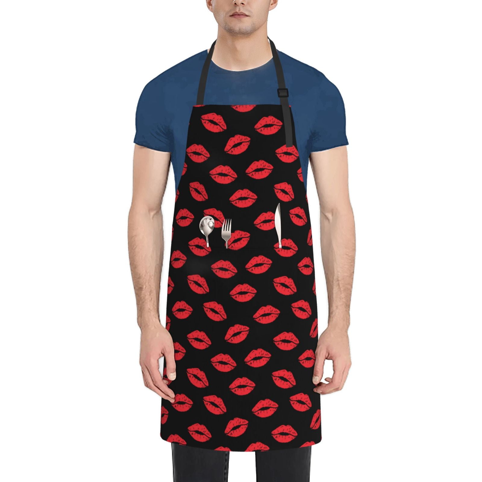 Easygdp Sexy Red Lips Kiss Waterproof Apron with Pockets Adjustable ...