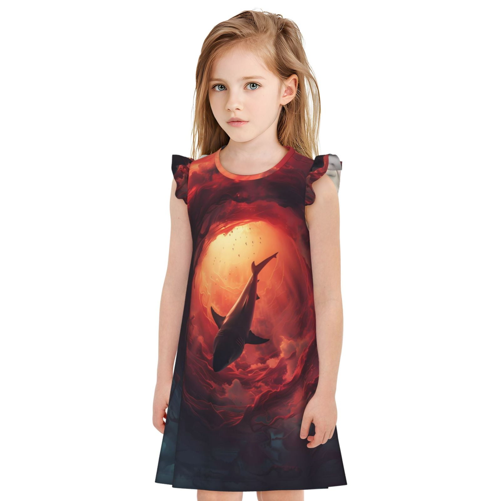 Easygdp Shark Underwater Vortex Girls Pajamas Dress, Princess Nightgown ...