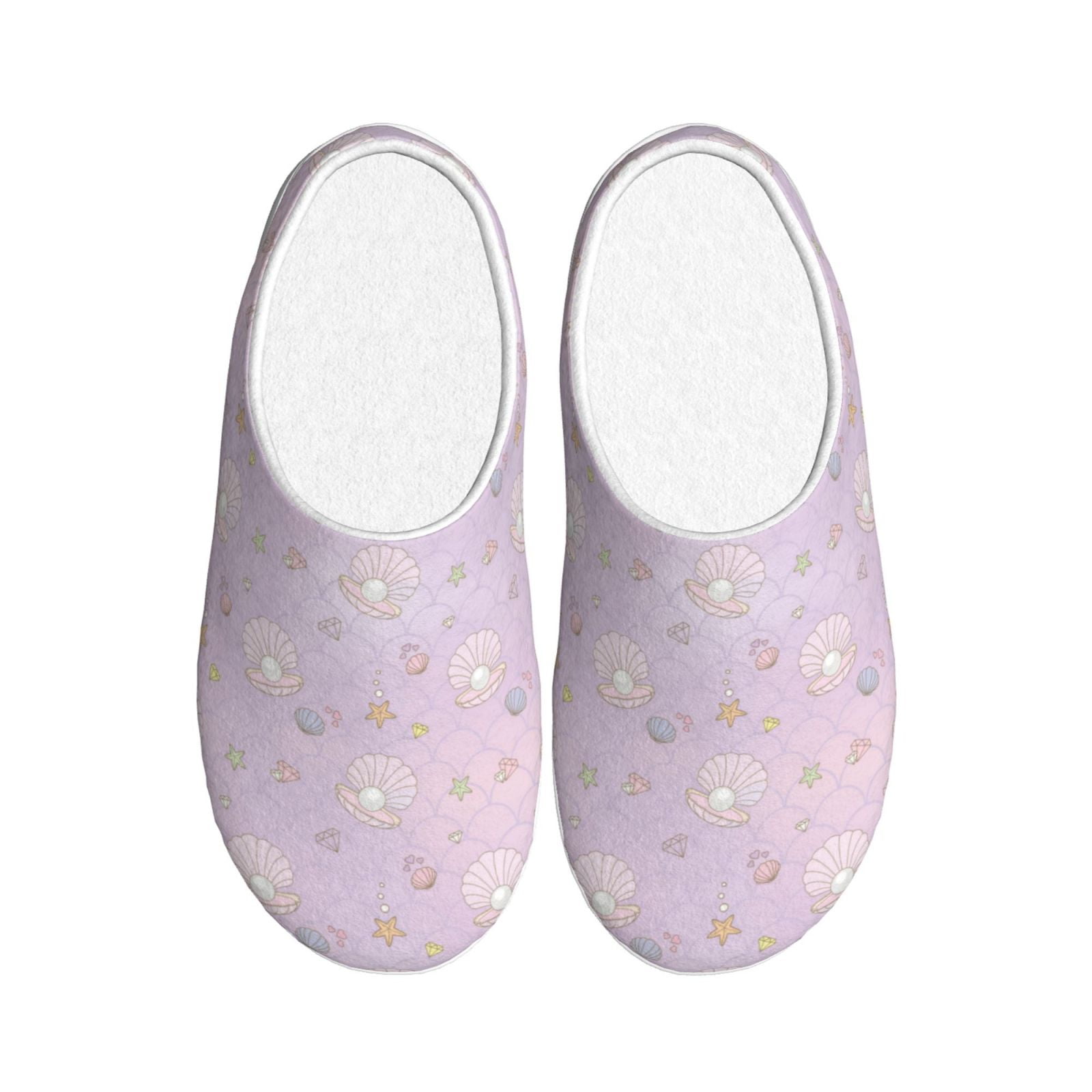 Easygdp Shells Pearl Slippers for Women Mens Winter Warm Home Slippers ...