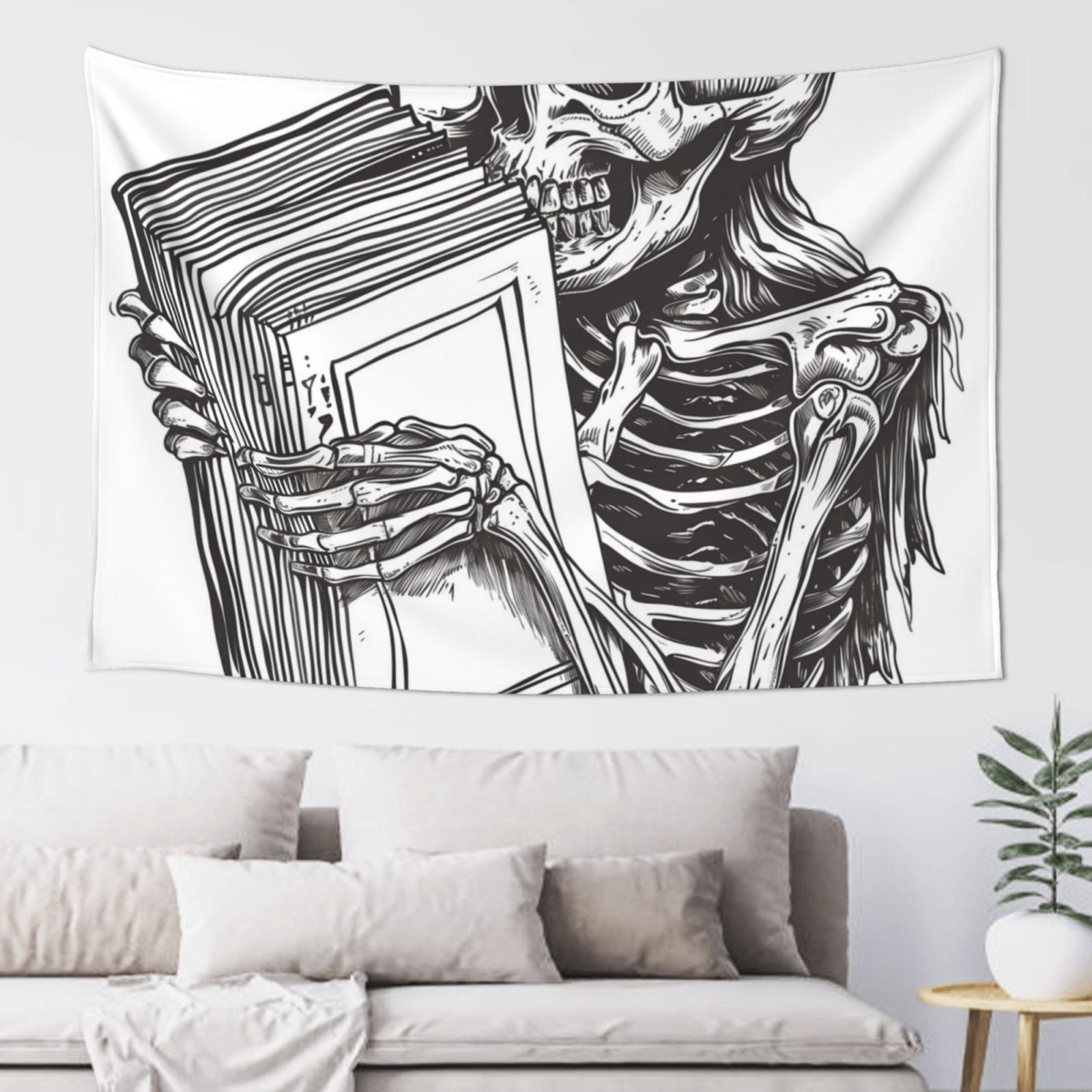 Easygdp Skeleton Book Lover Tapestry Wall Hanging, Wall Tapestries for ...