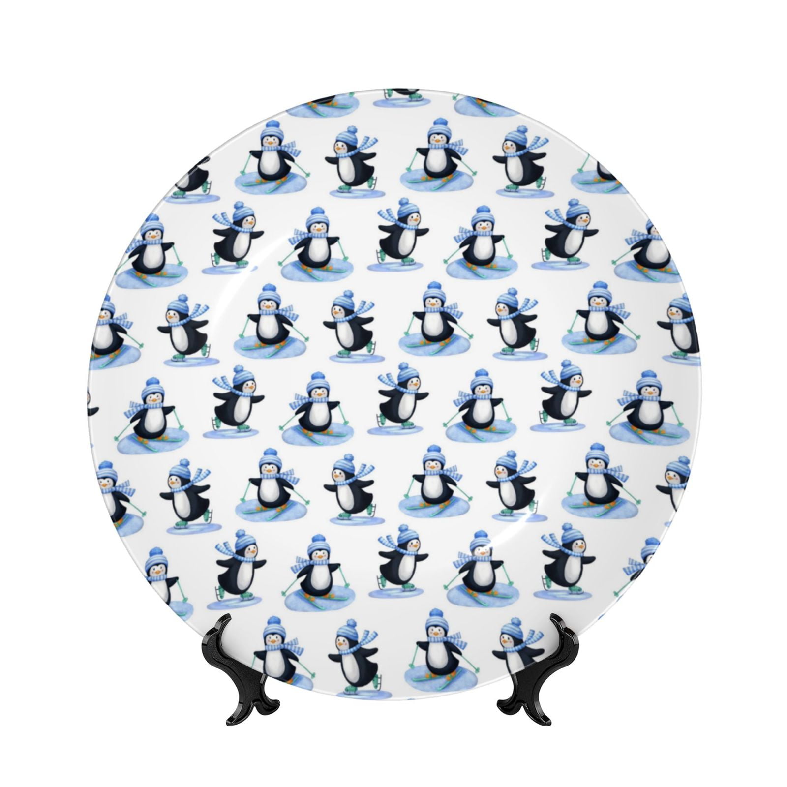 Easygdp Skiing Penguin Funny Bone China Decorative Plate Ceramic Dinner ...