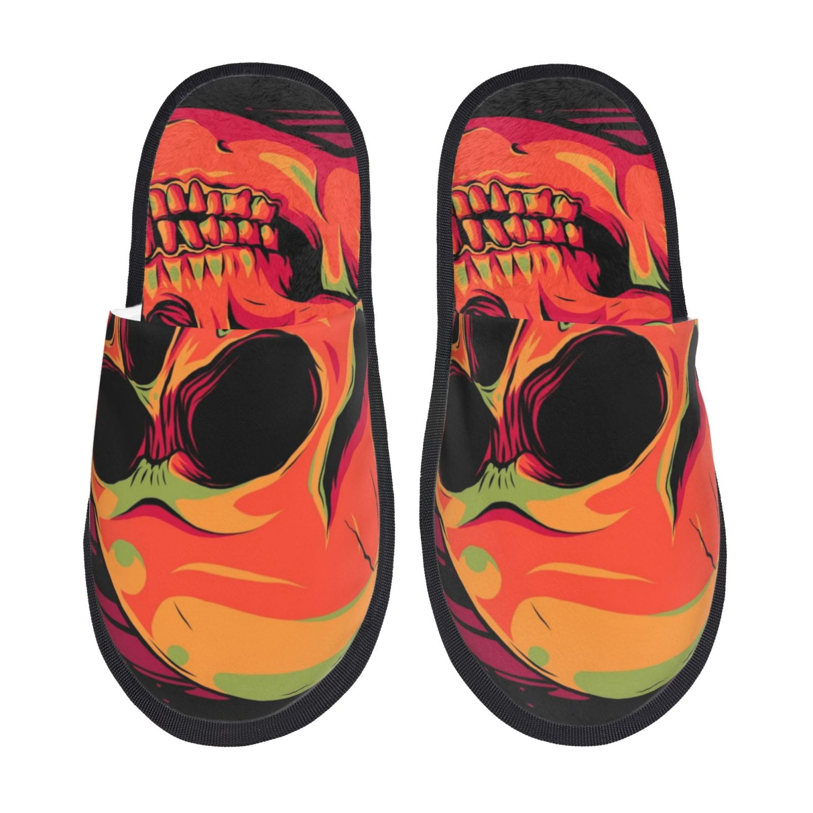 Easygdp Skull And Flag Usa Slippers Fuzzy House Slippers, Cozy Slippers ...