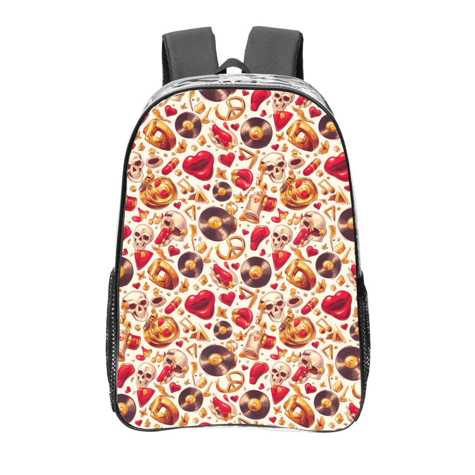 Easygdp Skull Retro record lips Clear Backpack, Transparent Bookbag for ...