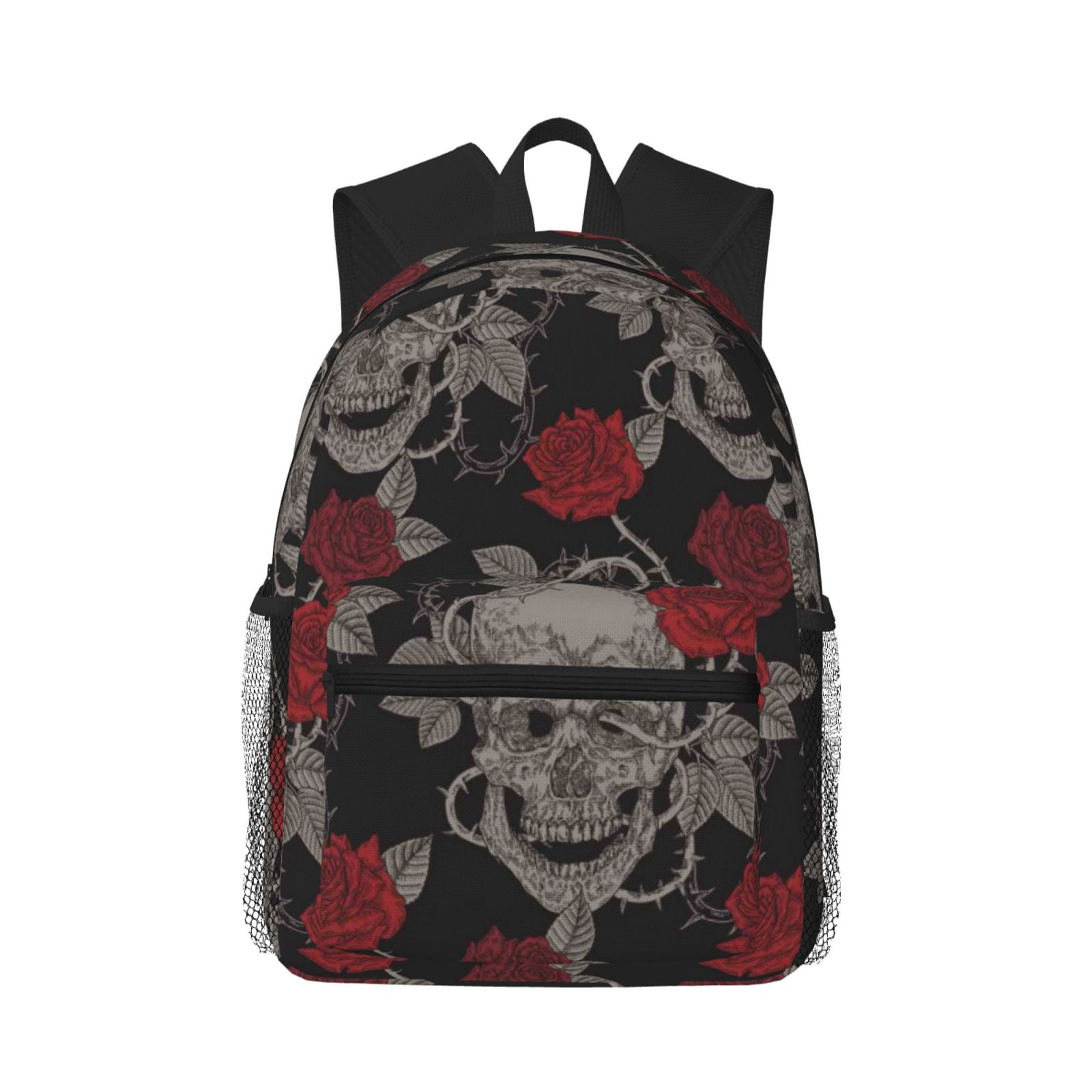 Easygdp Skull and Red Roses Casual Laptop Backpack, Large Capacity ...