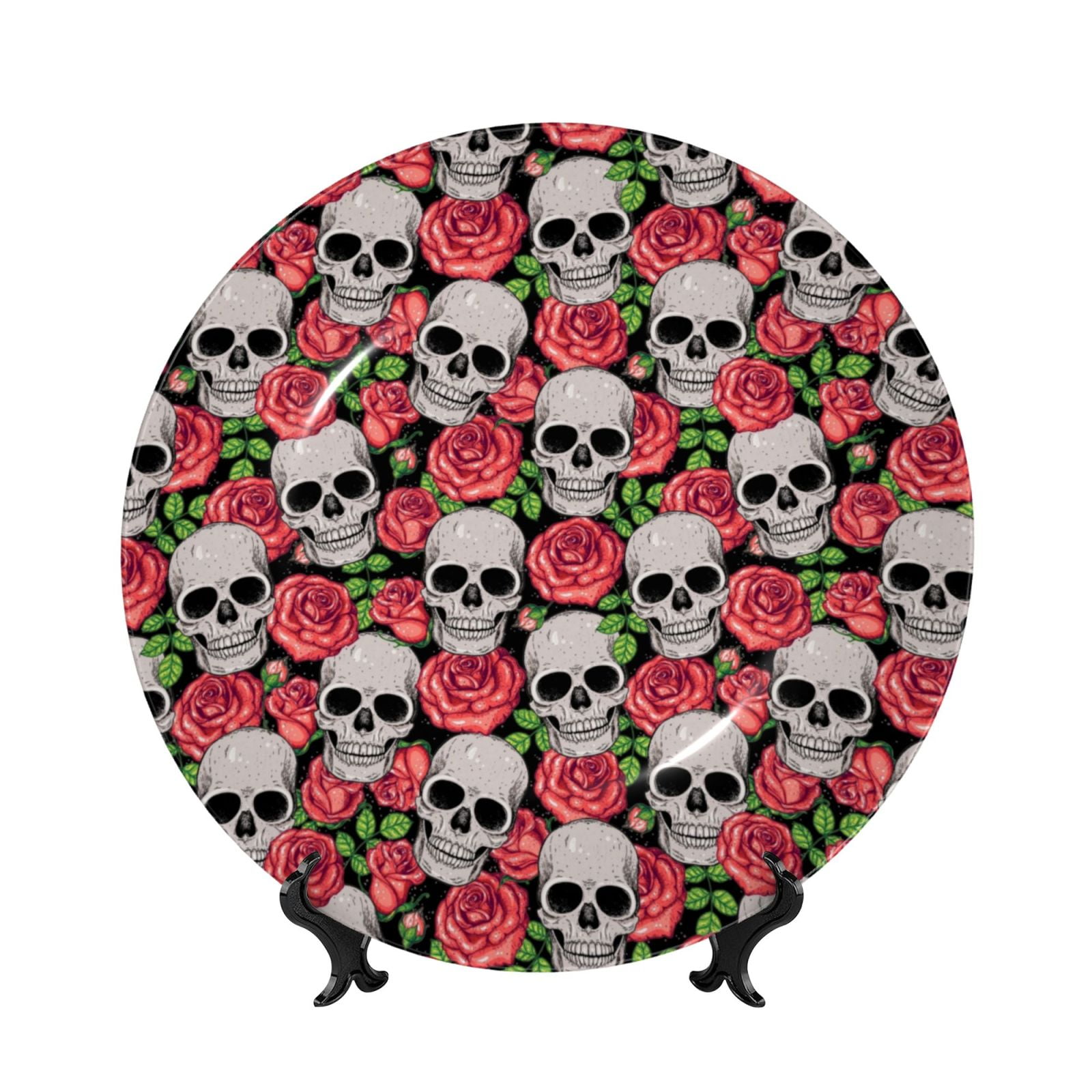Easygdp Skull and Roses Bone China Decorative Plate Ceramic Dinner ...