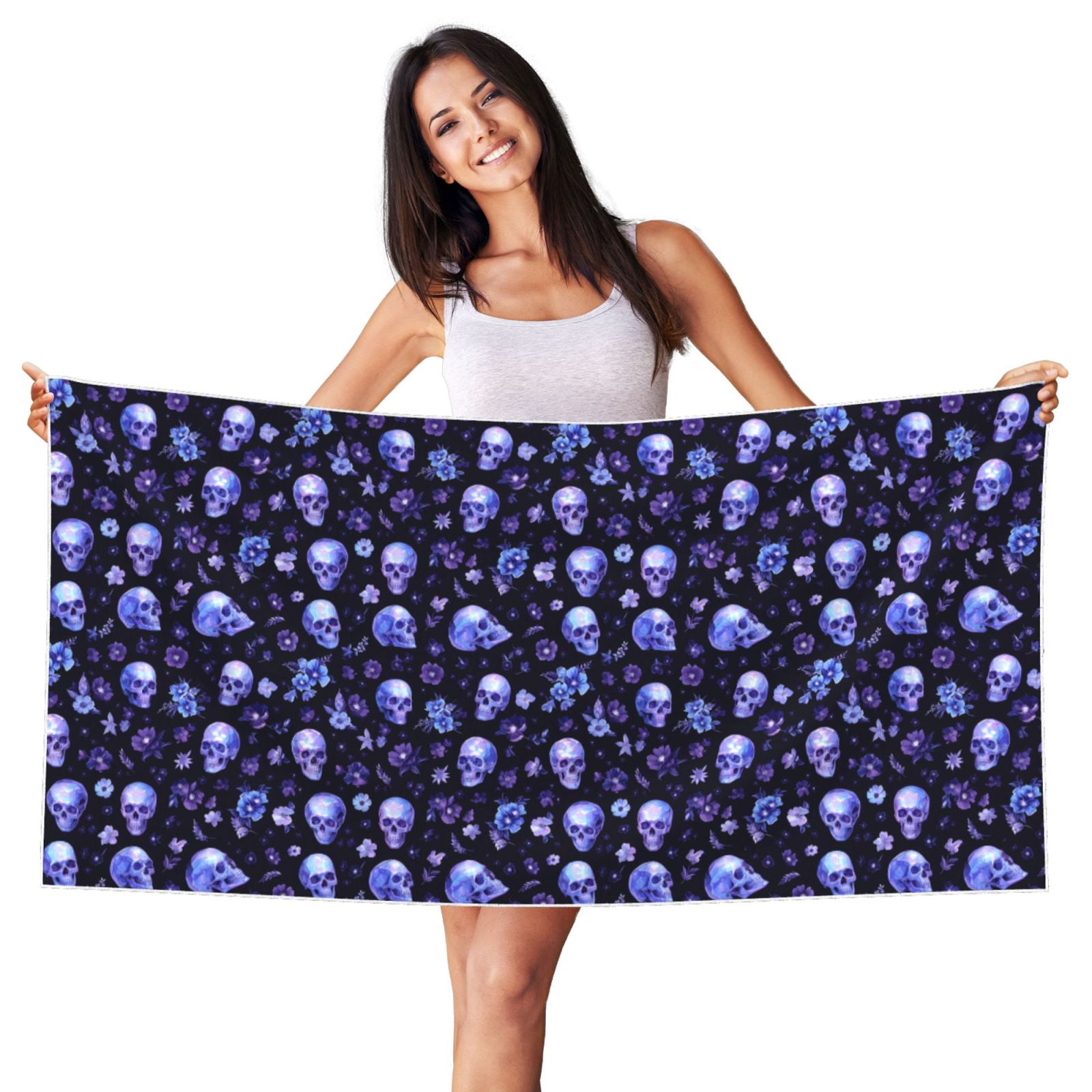Easygdp Skull flower leaf purple Beach Towel 27.5X55 Inches Quick Dry ...