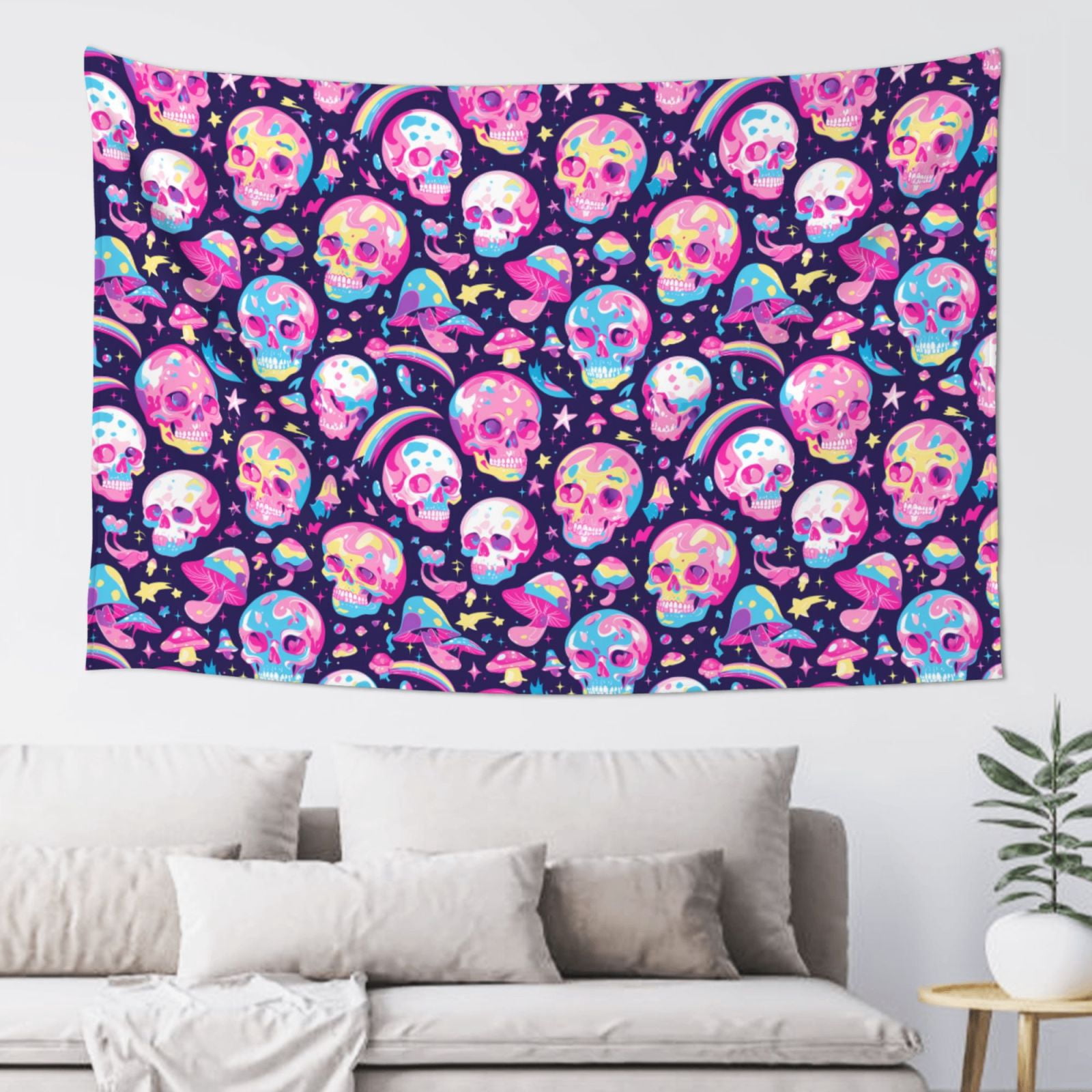 Easygdp Skull mushroom colorful cute Tapestry Wall Hanging, Wall ...