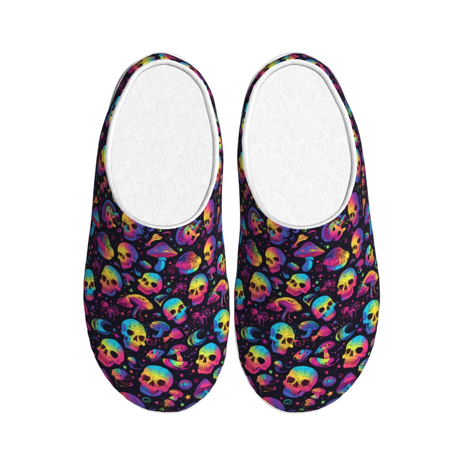 Easygdp Skull mushroom rainbow color Slippers for Women Mens Winter ...