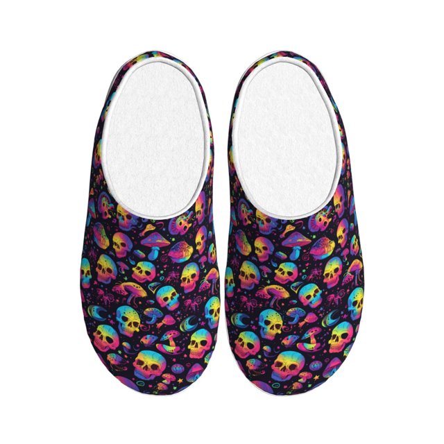 Easygdp Skull mushroom rainbow color Slippers for Women Mens Winter ...