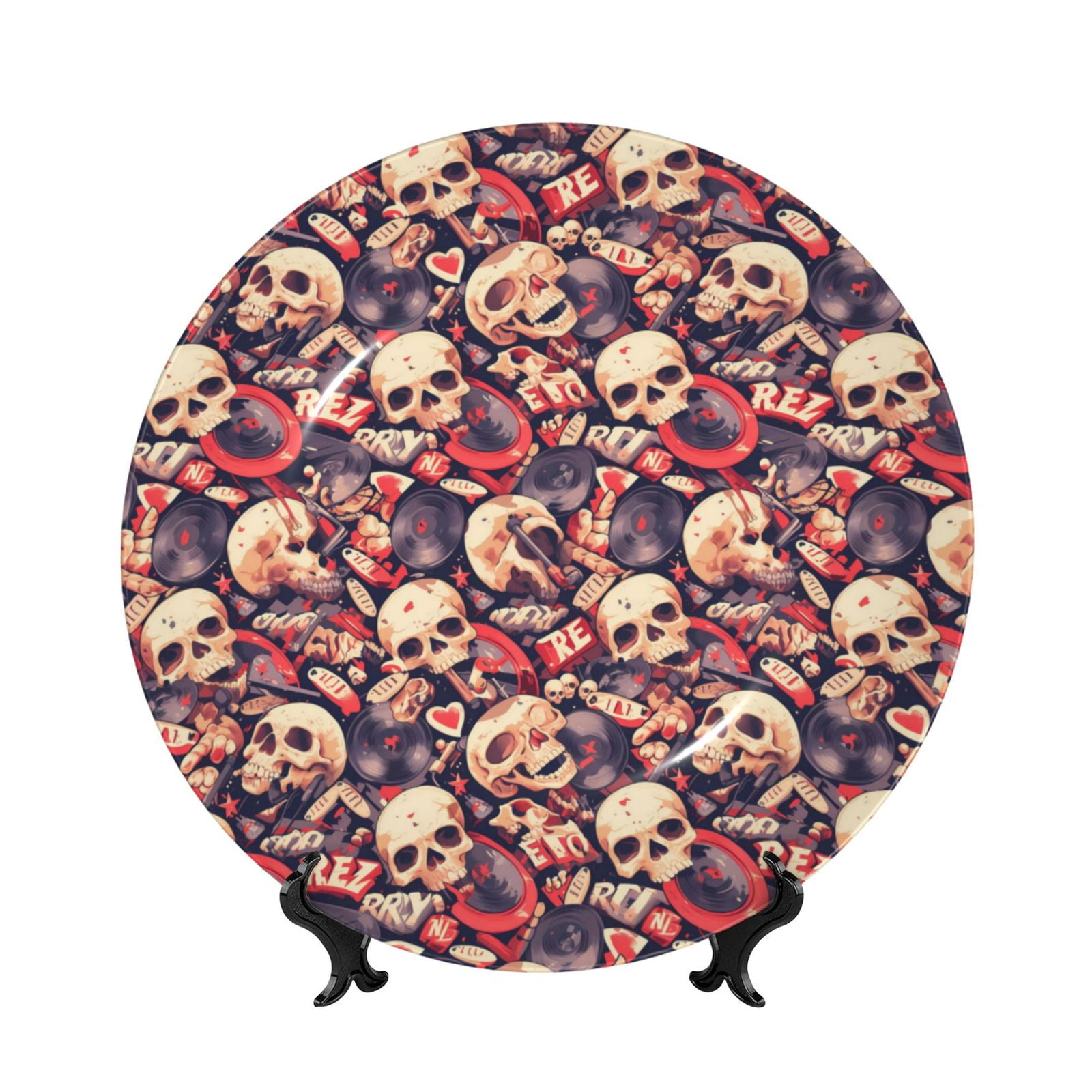 Easygdp Skull rock record artist Bone China Decorative Plate Ceramic ...