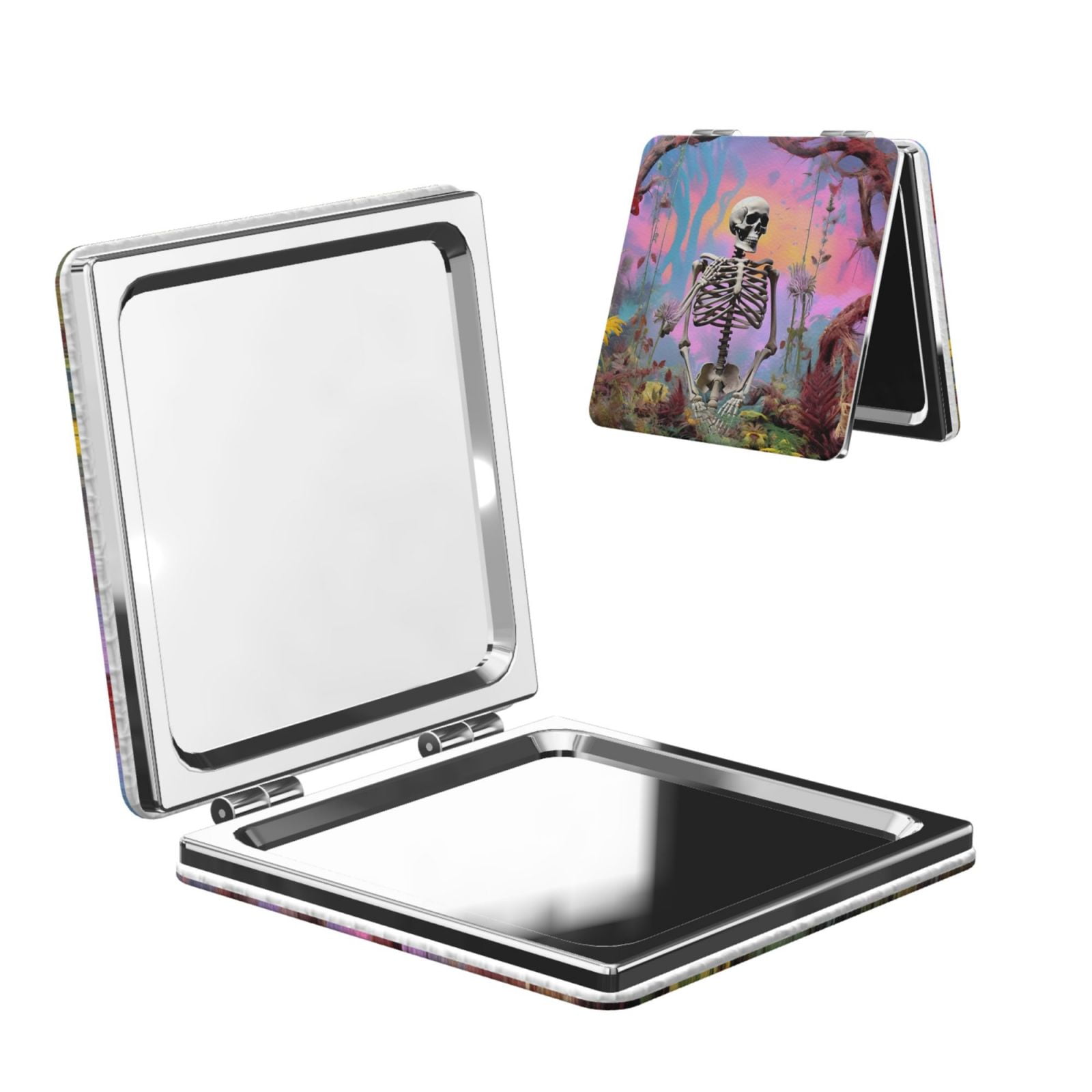 Easygdp Sky Sunflower Skull Travel Makeup Mirror, 2X Magnifying Mirror ...
