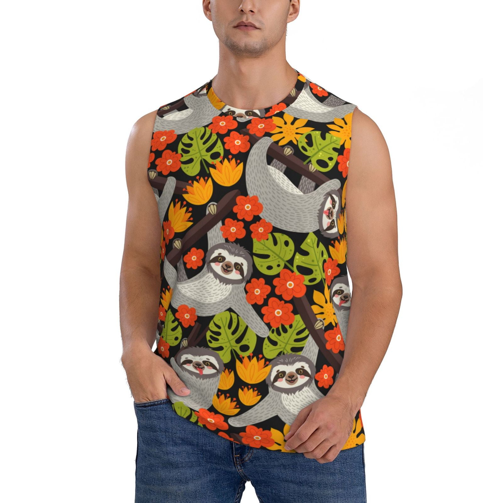 Easygdp Sloth on the Branch Men's Breathable Tank Tops Sleeveless ...